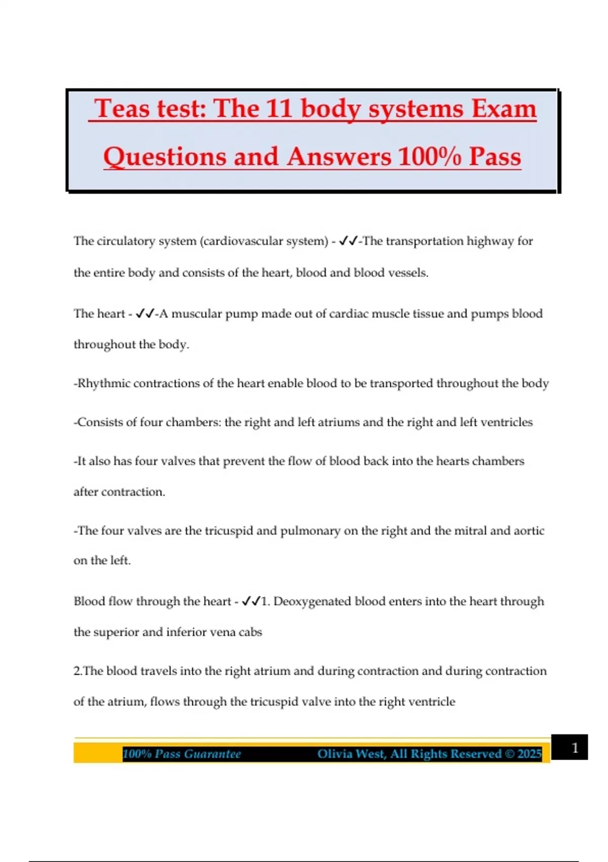 Teas test: The 11 body systems Exam Questions and Answers 100% Pass ...