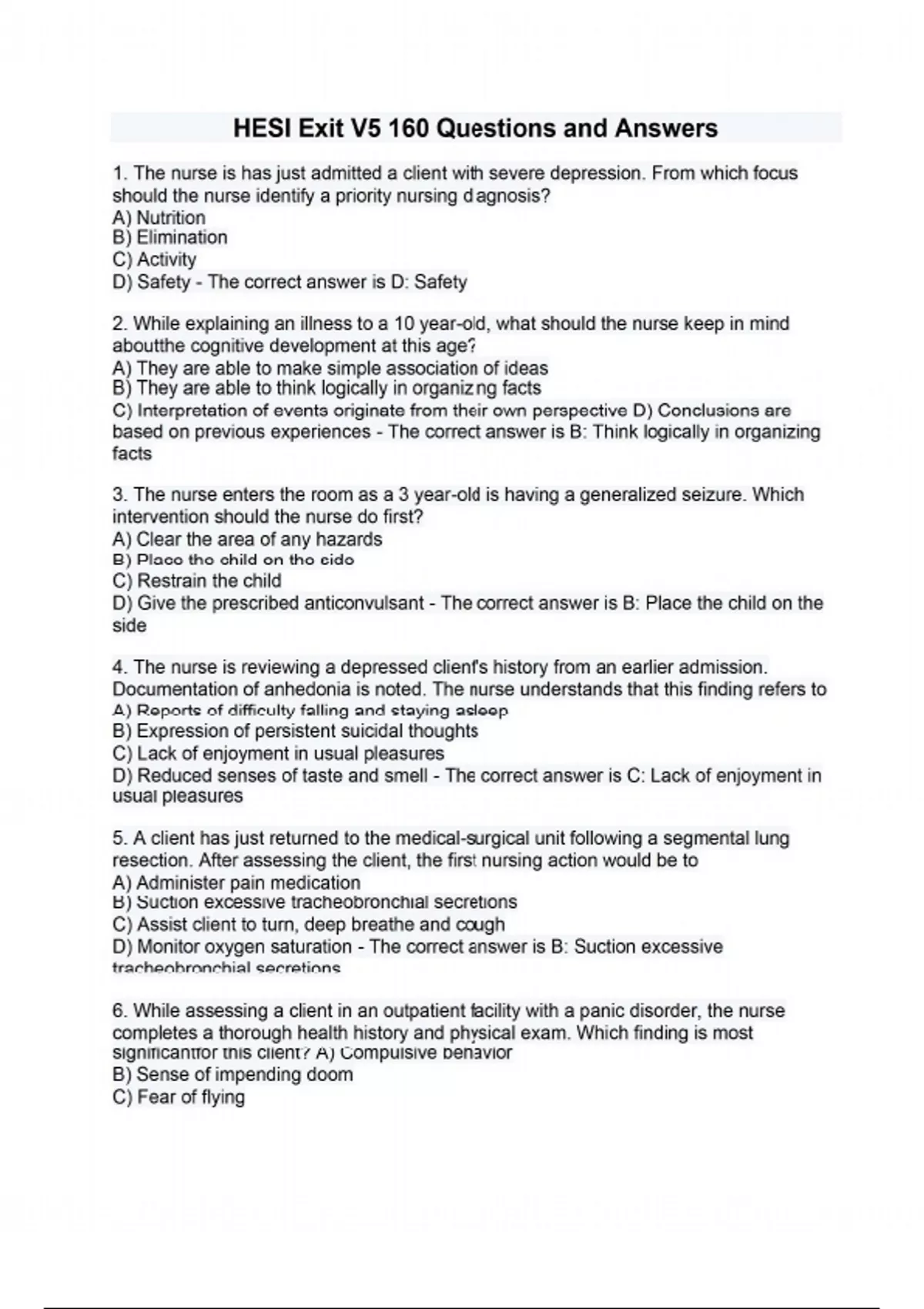 HESI Exit V5 160 Questions and Answers - NURS HESI - Stuvia US