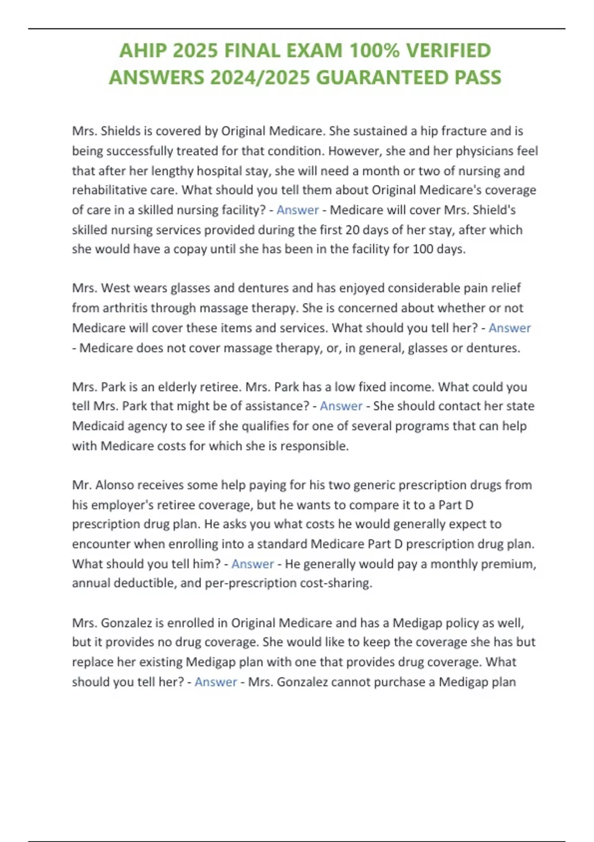 AHIP 2025 FINAL EXAM 100% VERIFIED ANSWERS 2024/2025 GUARANTEED PASS ...