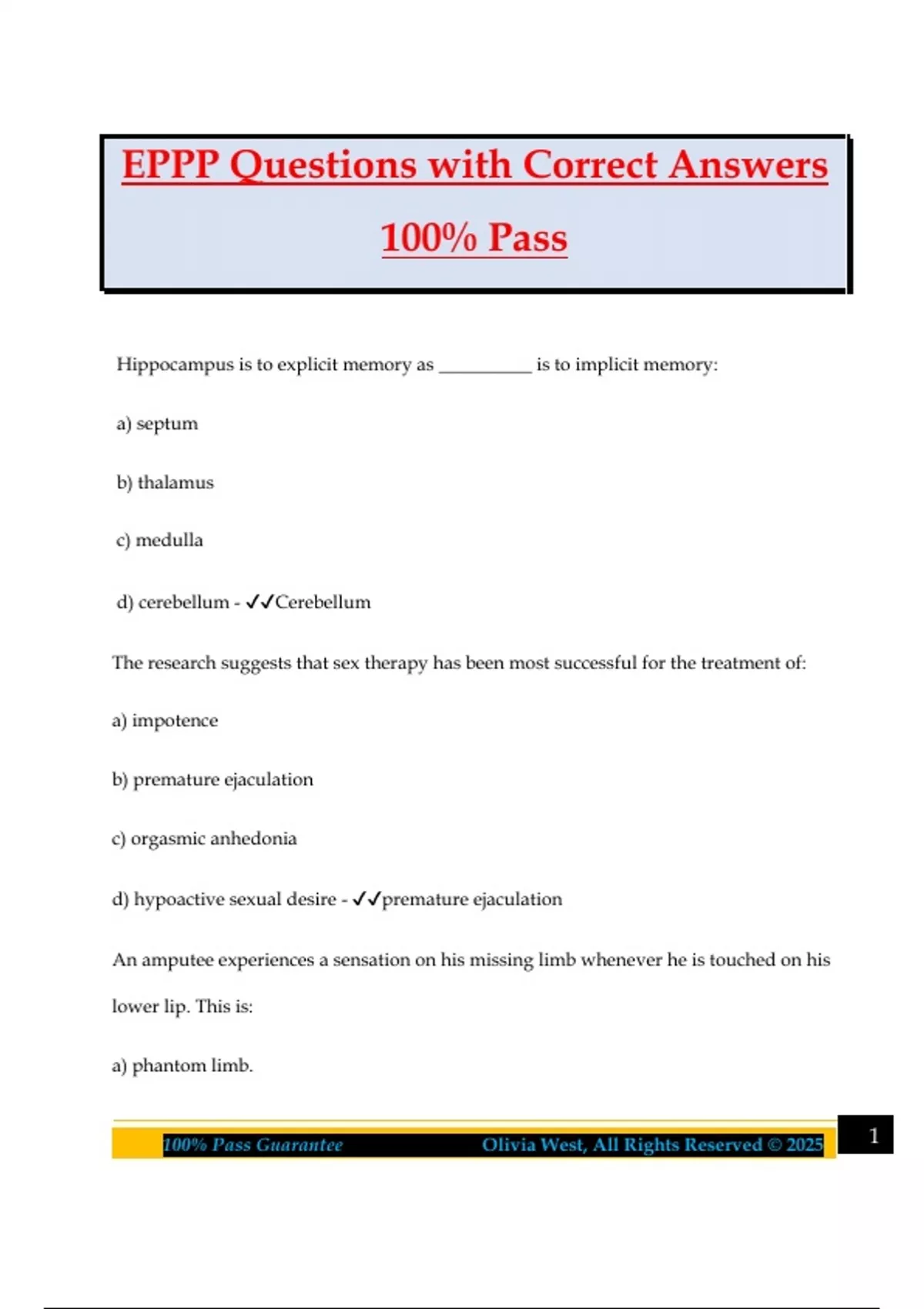 EPPP Questions with Correct Answers 100% Pass - Eppp - Stuvia US