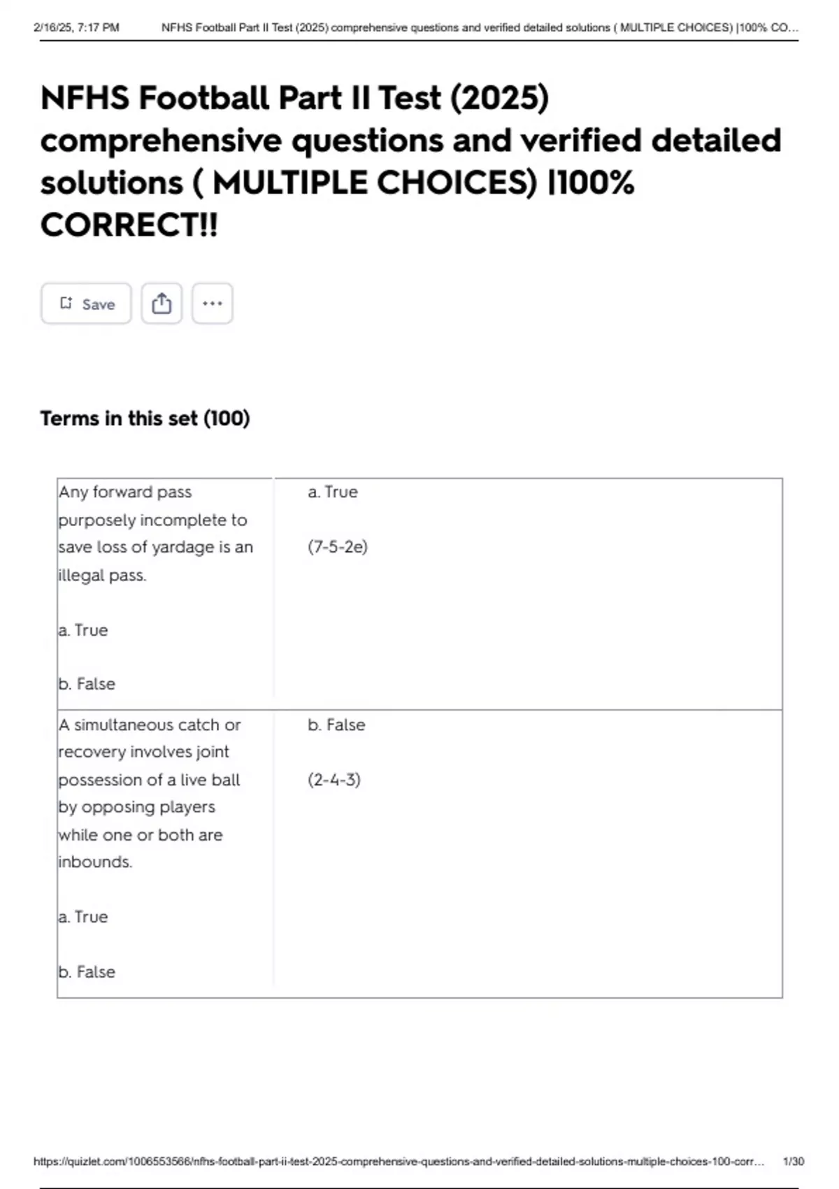 NFHS Football Part II Test (2025) comprehensive questions and verified ...
