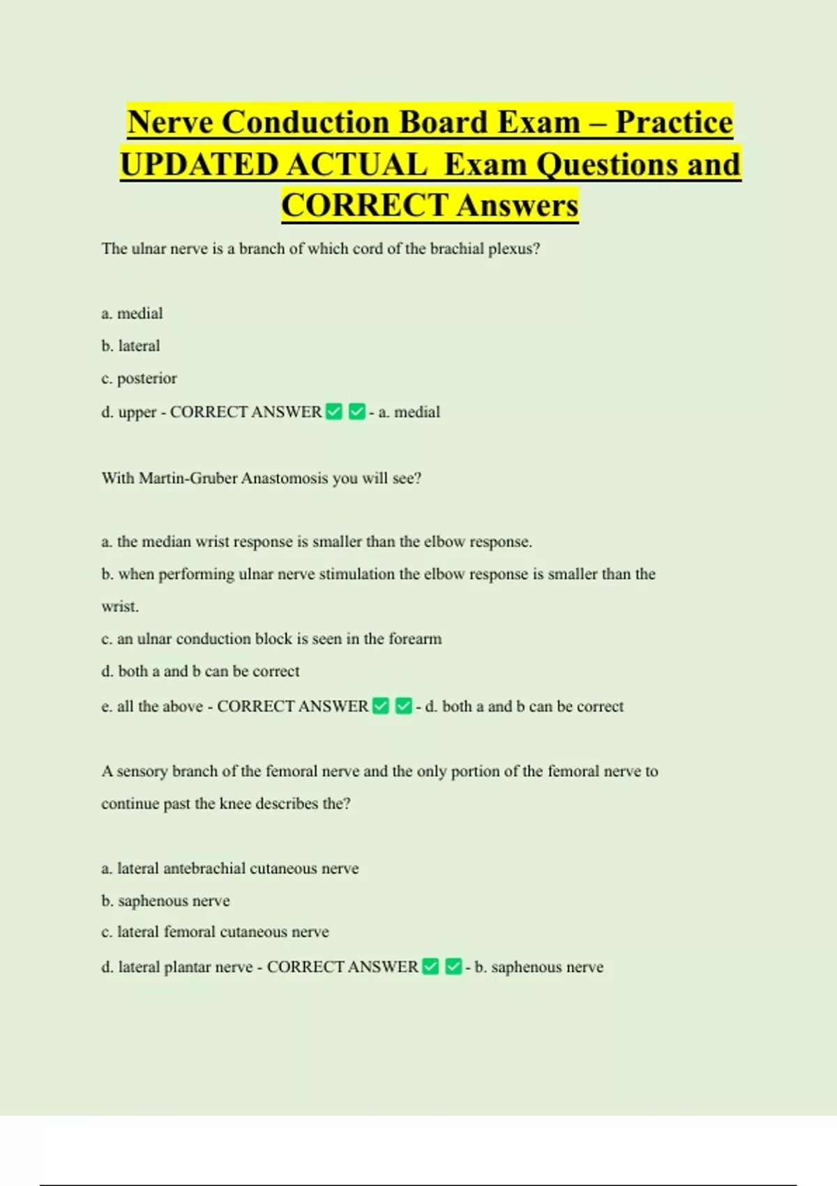 Nerve Conduction Board Exam – Practice UPDATED ACTUAL Exam Questions ...