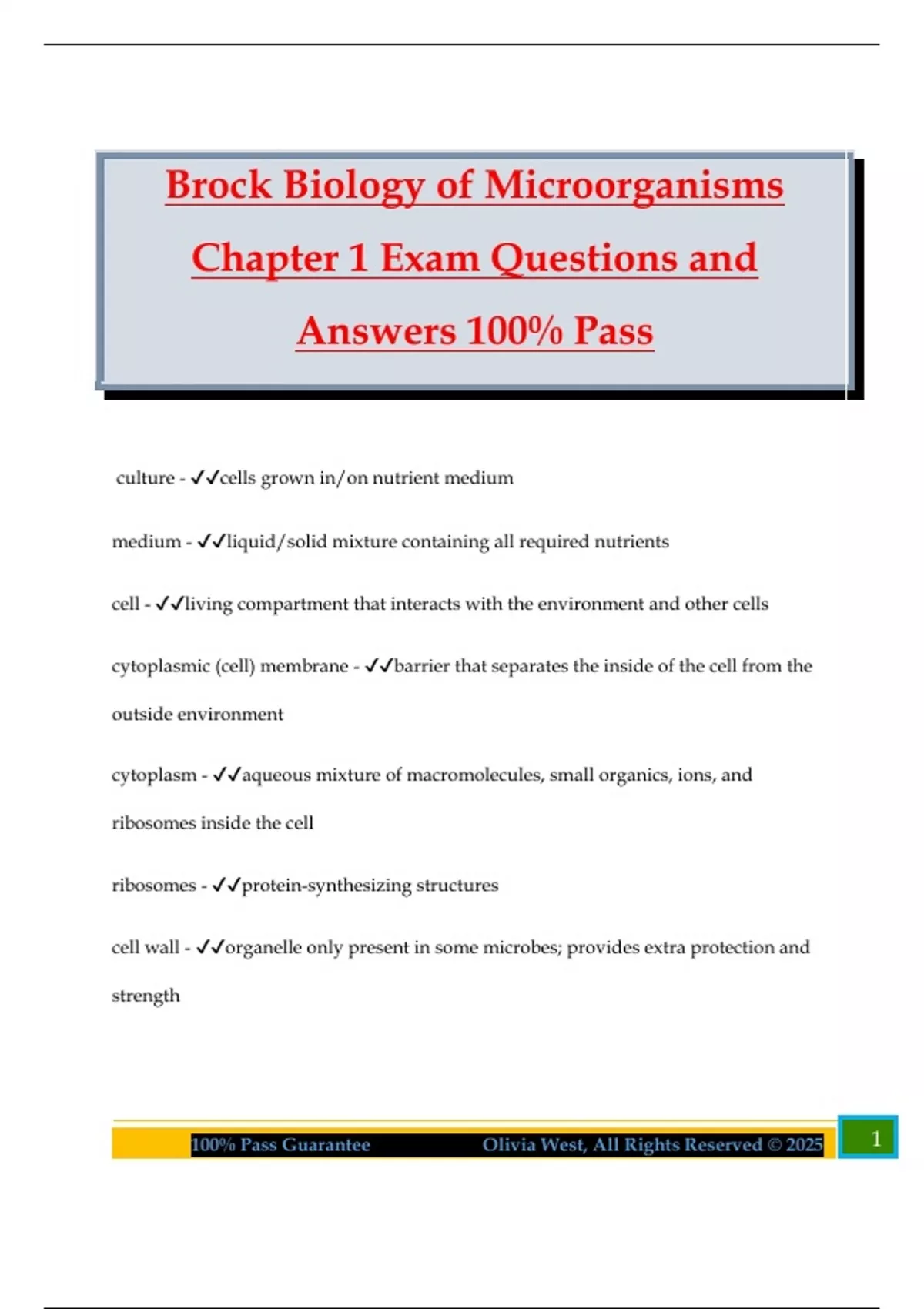Brock Biology of Microorganisms Chapter 1 Exam Questions and Answers 100% Pass - Brock Biology ...
