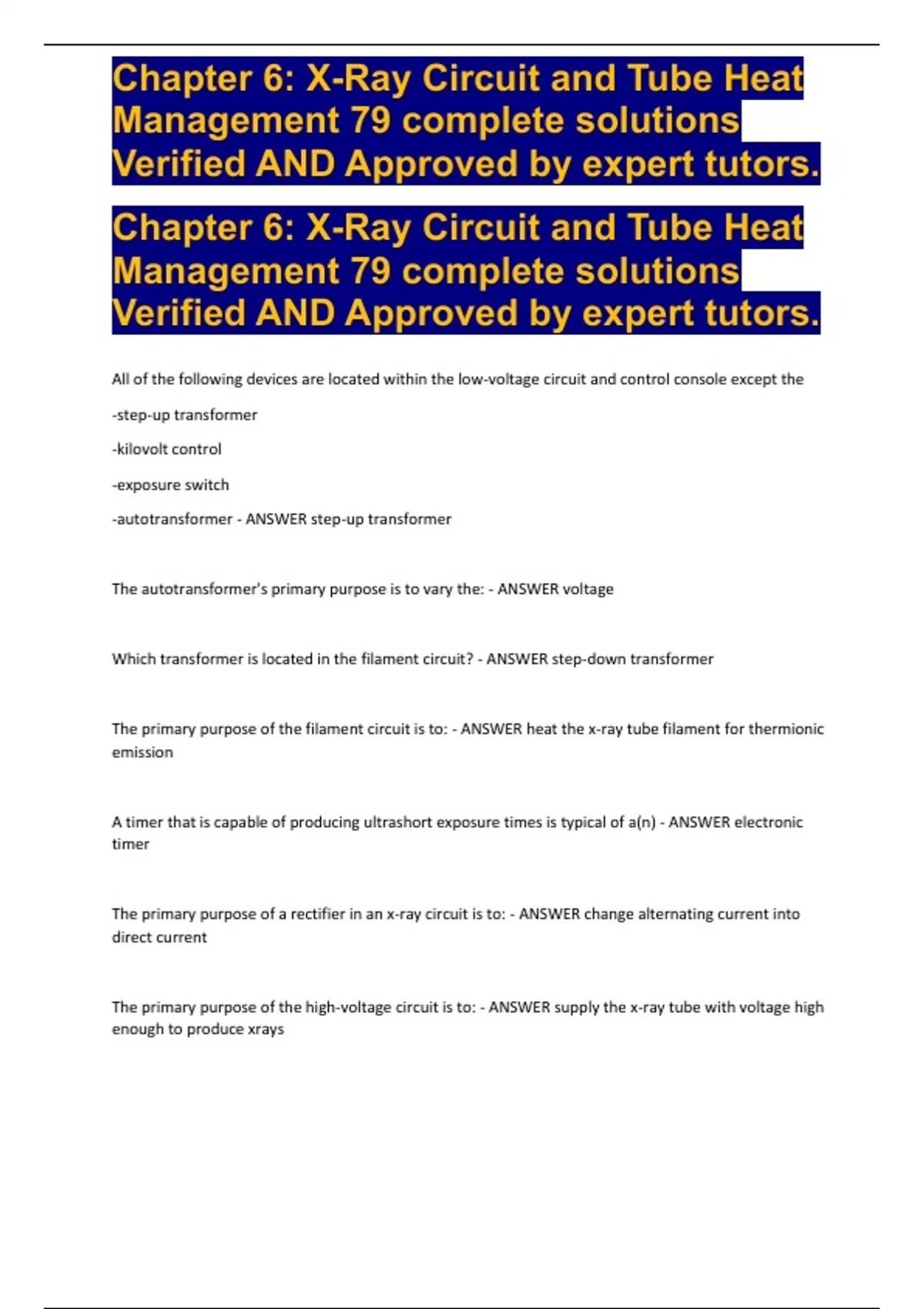 Chapter 6: X-Ray Circuit and Tube Heat Management 79 complete solutions ...