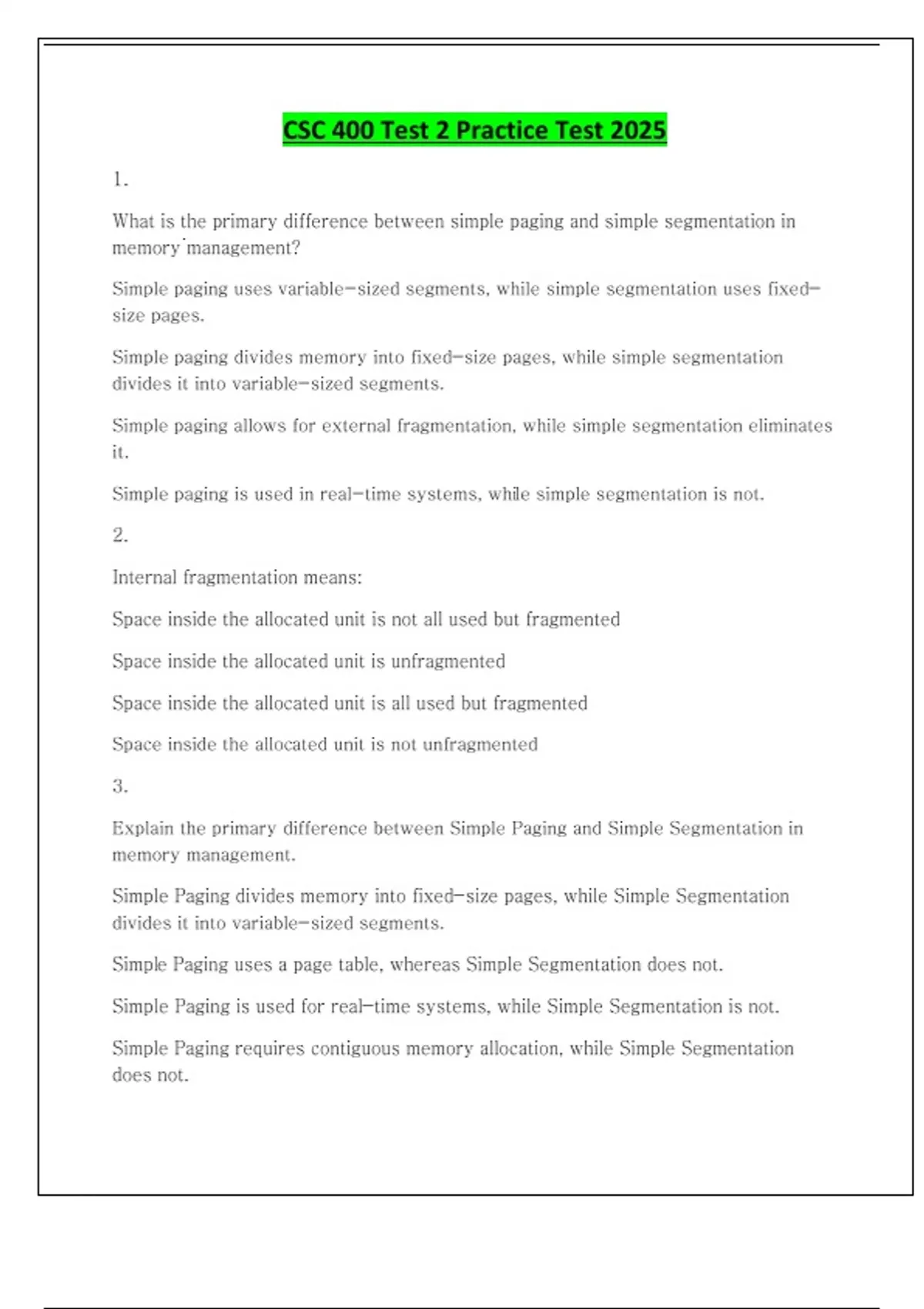 Csc 101 Final Exam Practice Test Review 2025 Csc 121 Questions And Answers 2025 26 Csc 3304 Test