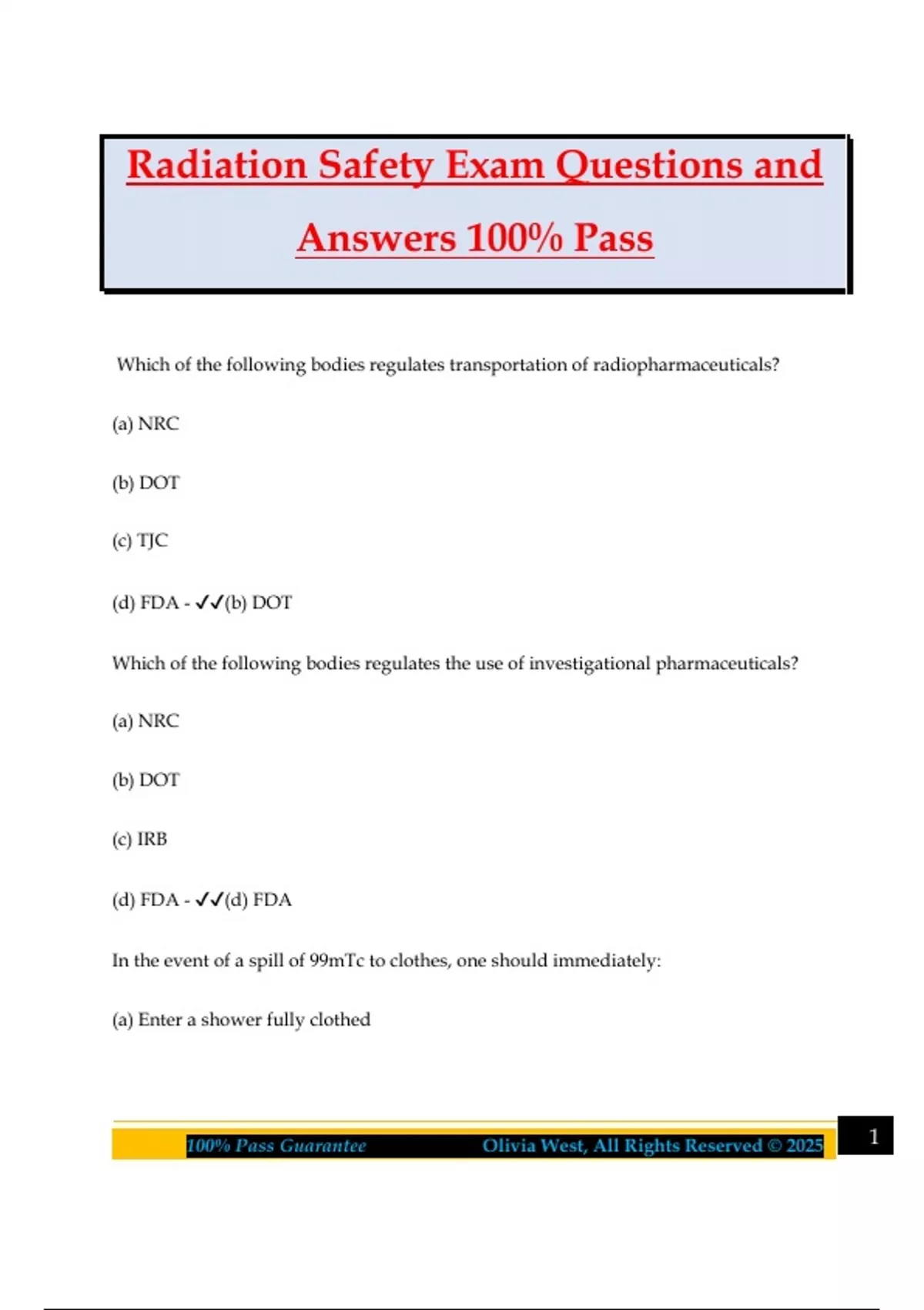 Radiation Safety Exam Questions and Answers 100% Pass - Radiation ...