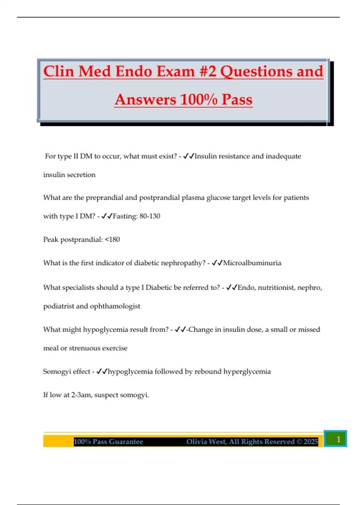 Clin Med Endo Exam #2 Questions and Answers 100% Pass - Clin Med ...