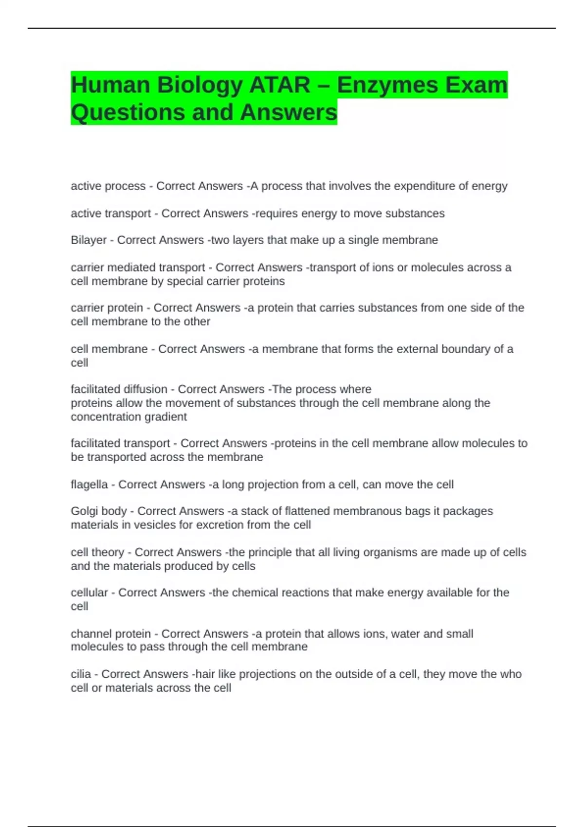 Human Biology ATAR – Enzymes Exam Questions and Answers - Human Biology ...