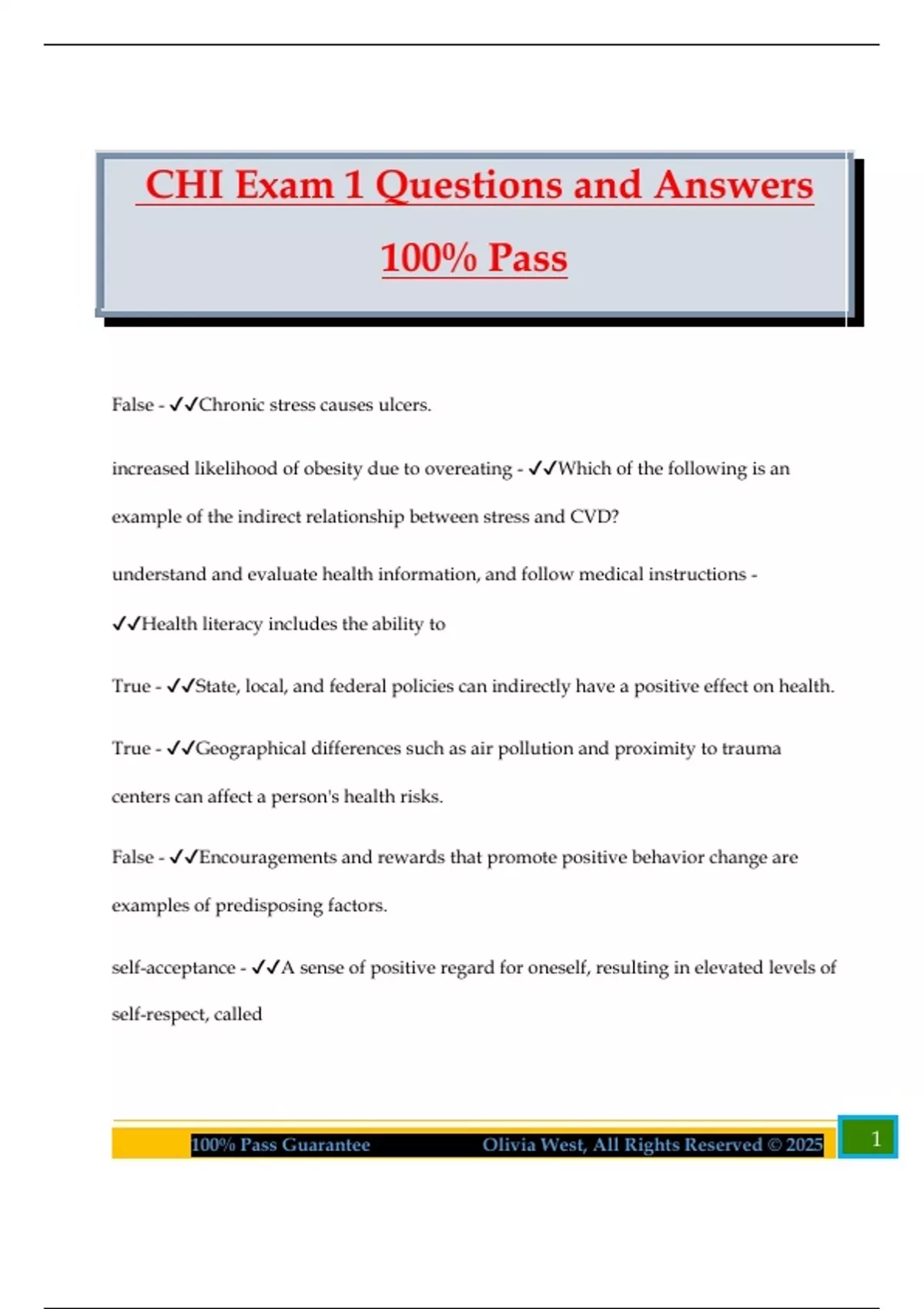 CHI Exam 1 Questions and Answers 100% Pass - CHI - Stuvia US