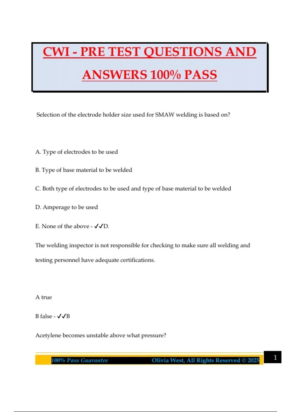 CWI - PRE TEST QUESTIONS AND ANSWERS 100% PASS - CWI - Stuvia US