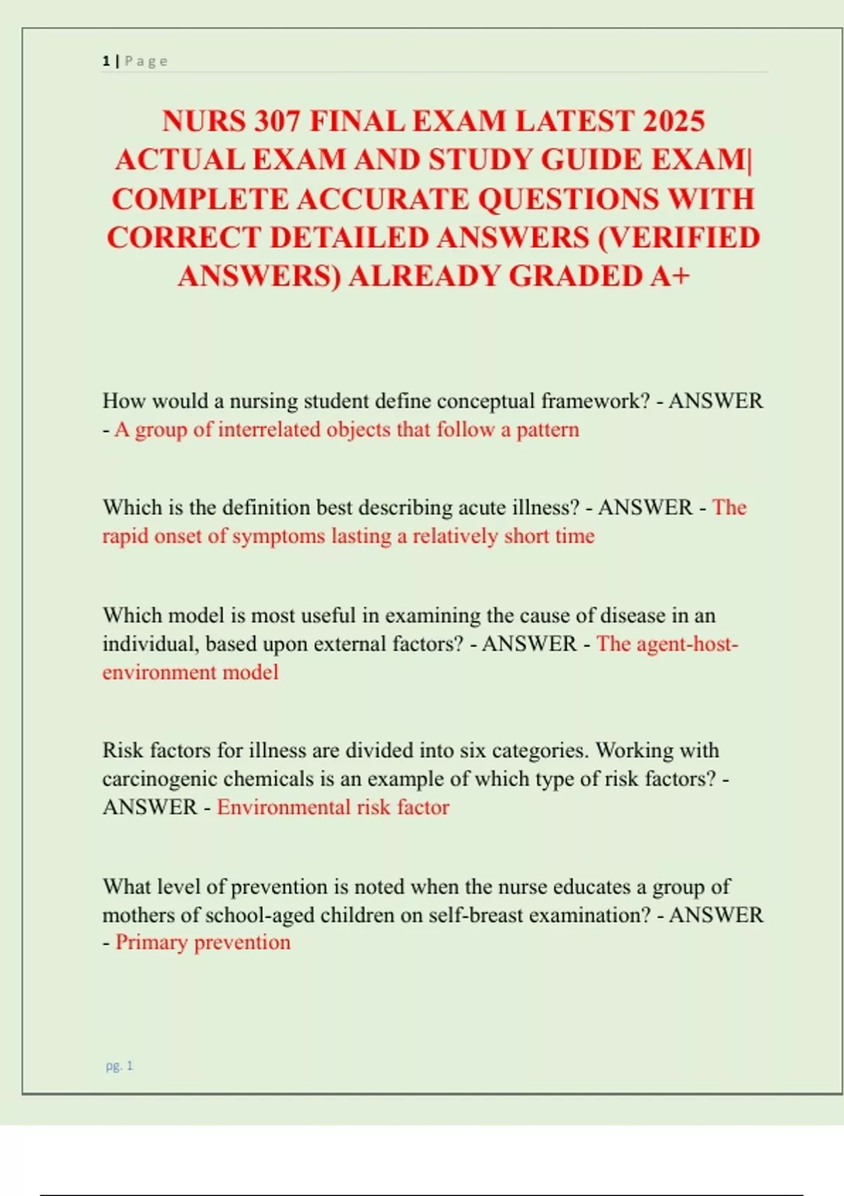 NURS 307 FINAL EXAM LATEST 2025 ACTUAL EXAM AND STUDY GUIDE EXAM ...