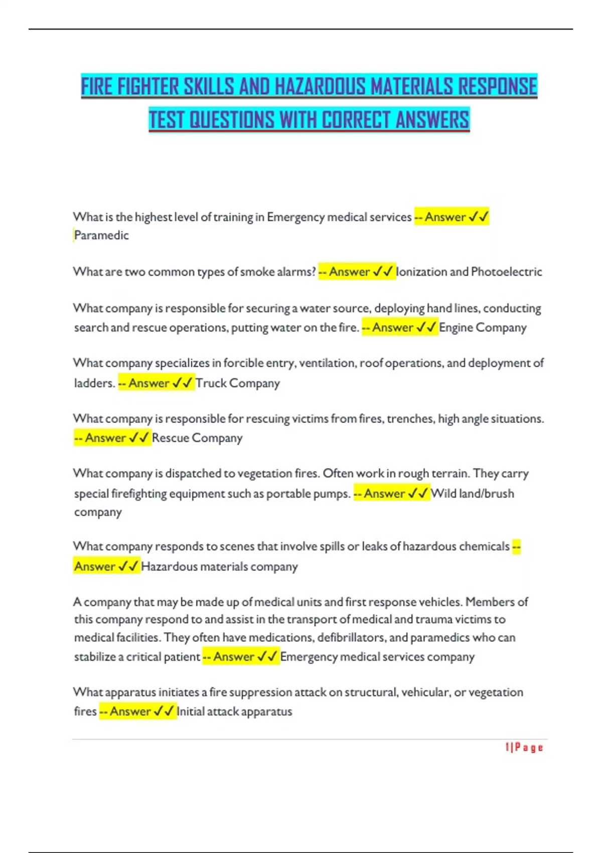 FIRE FIGHTER SKILLS AND HAZARDOUS MATERIALS RESPONSE TEST QUESTIONS ...