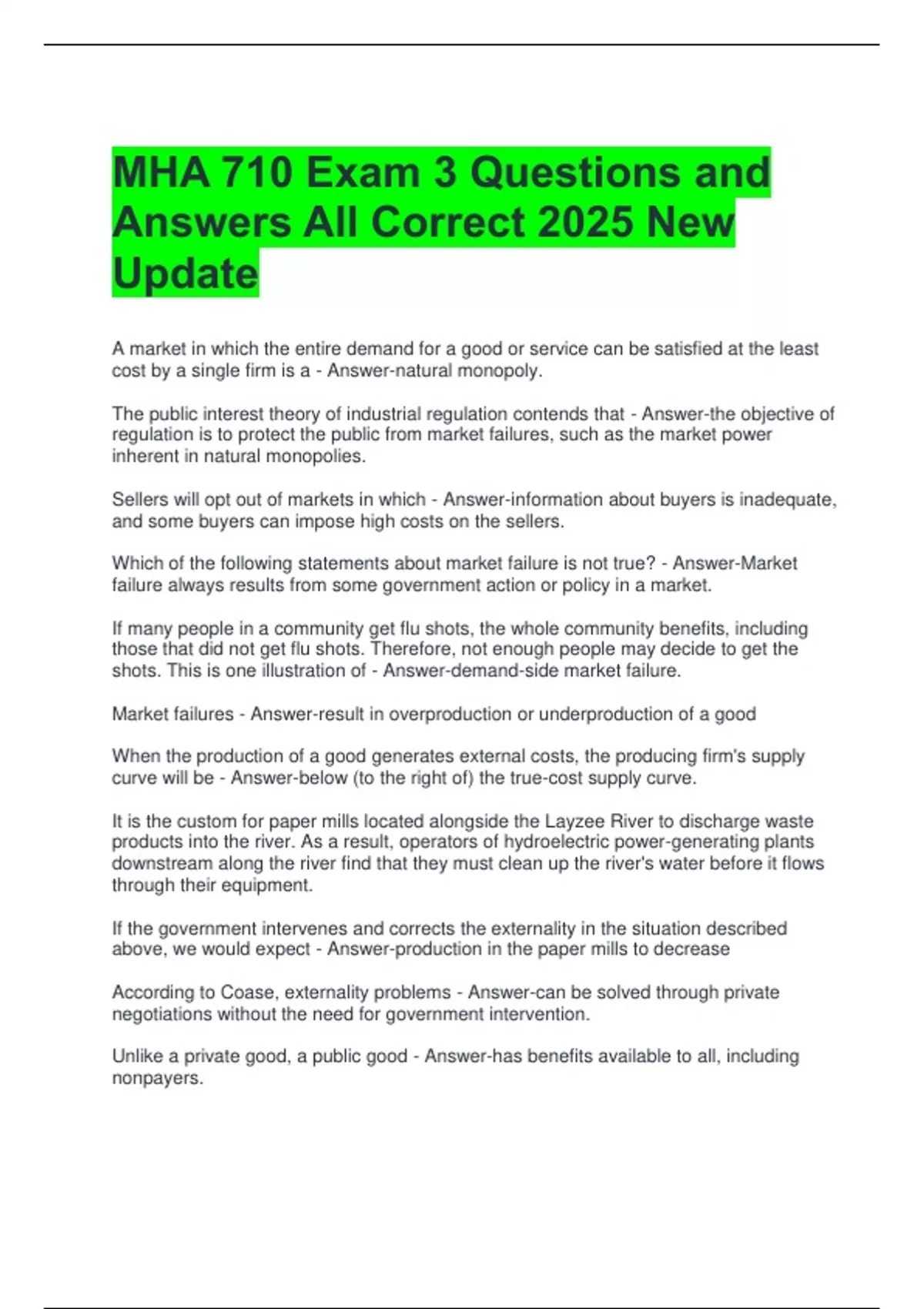 MHA 710 Exam 3 Questions and Answers All Correct 2025 New Update - MHA ...