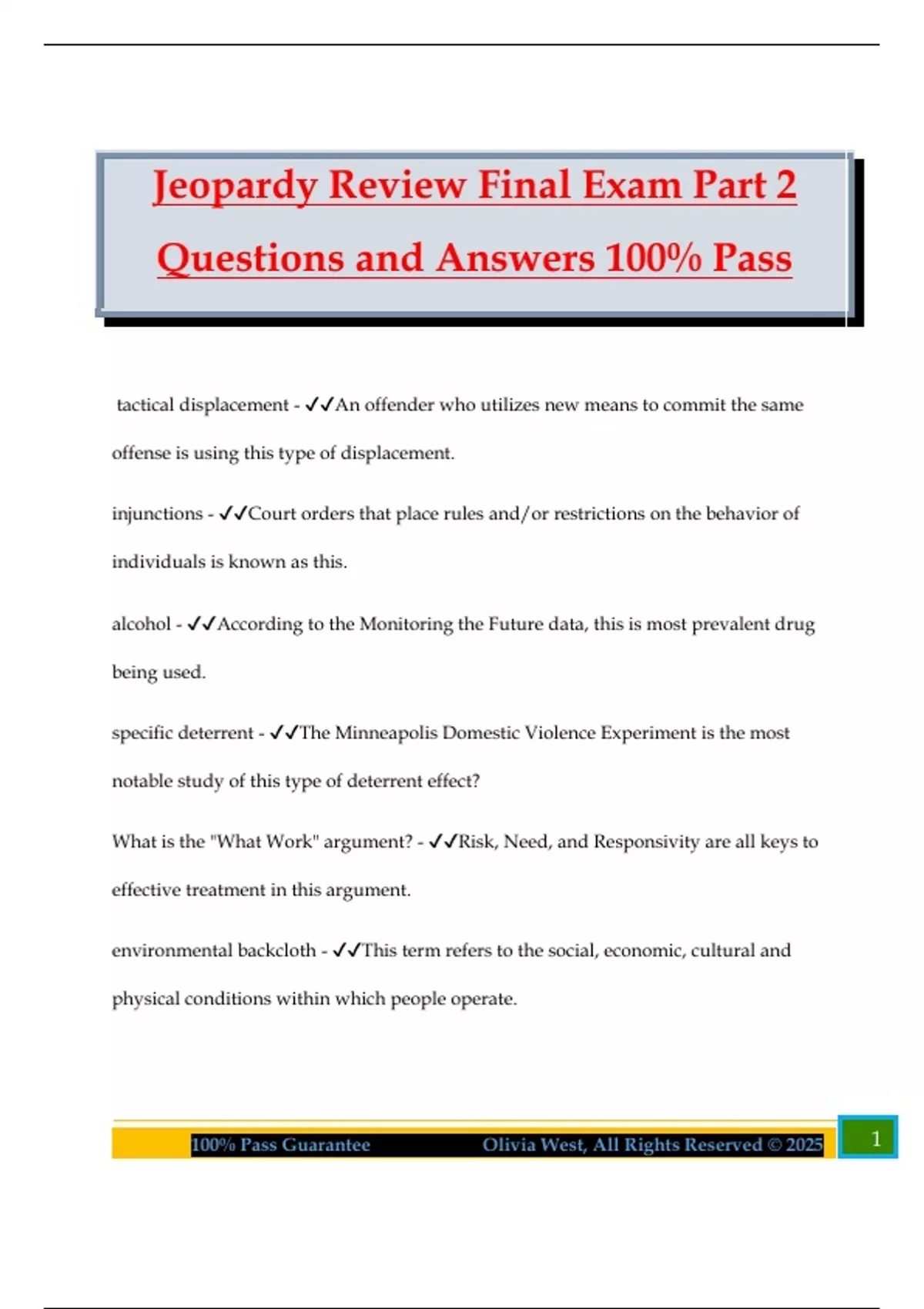 Jeopardy Review Final Exam Part 2 Questions and Answers 100% Pass ...
