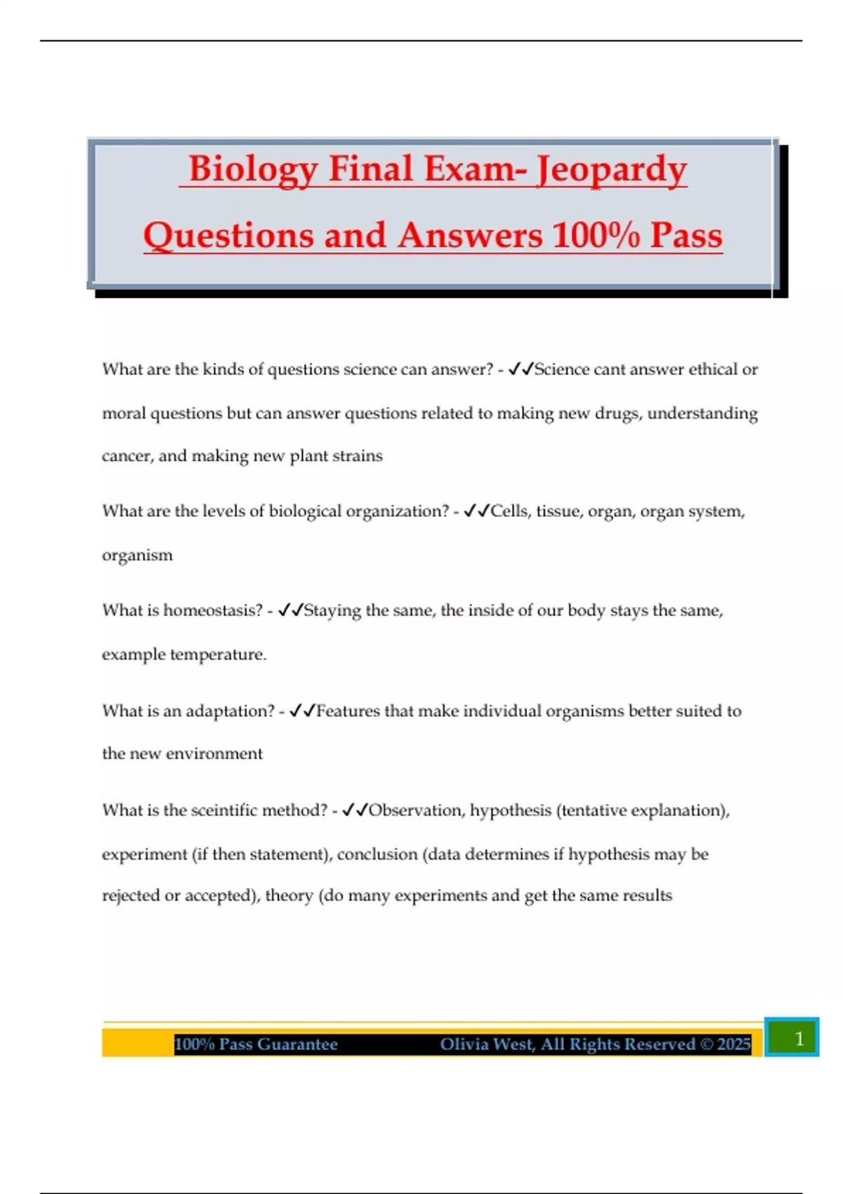 Biology Final Exam- Jeopardy Questions and Answers 100% Pass - Jeopardy ...