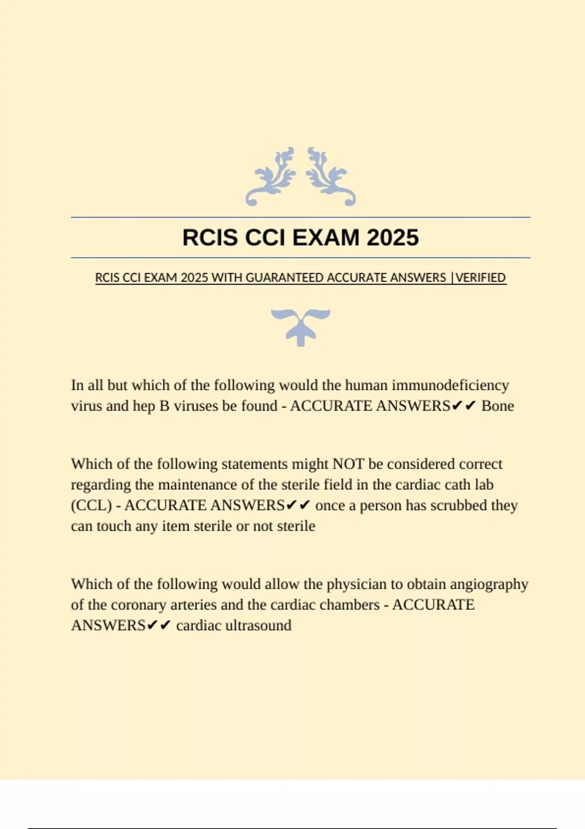 RCIS CCI EXAM 2025 WITH GUARANTEED ACCURATE ANSWERS |VERIFIED - RCIS CCI - Stuvia US