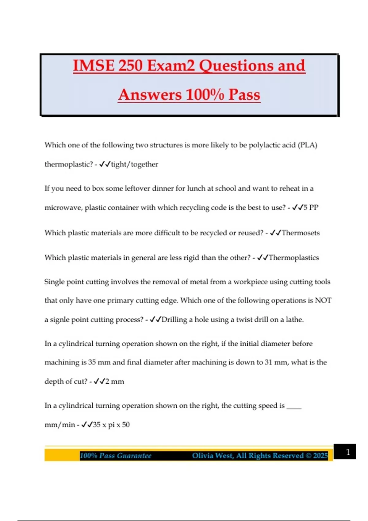 IMSE 250 Exam2 Questions and Answers 100% Pass - IMSE 250 - Stuvia US