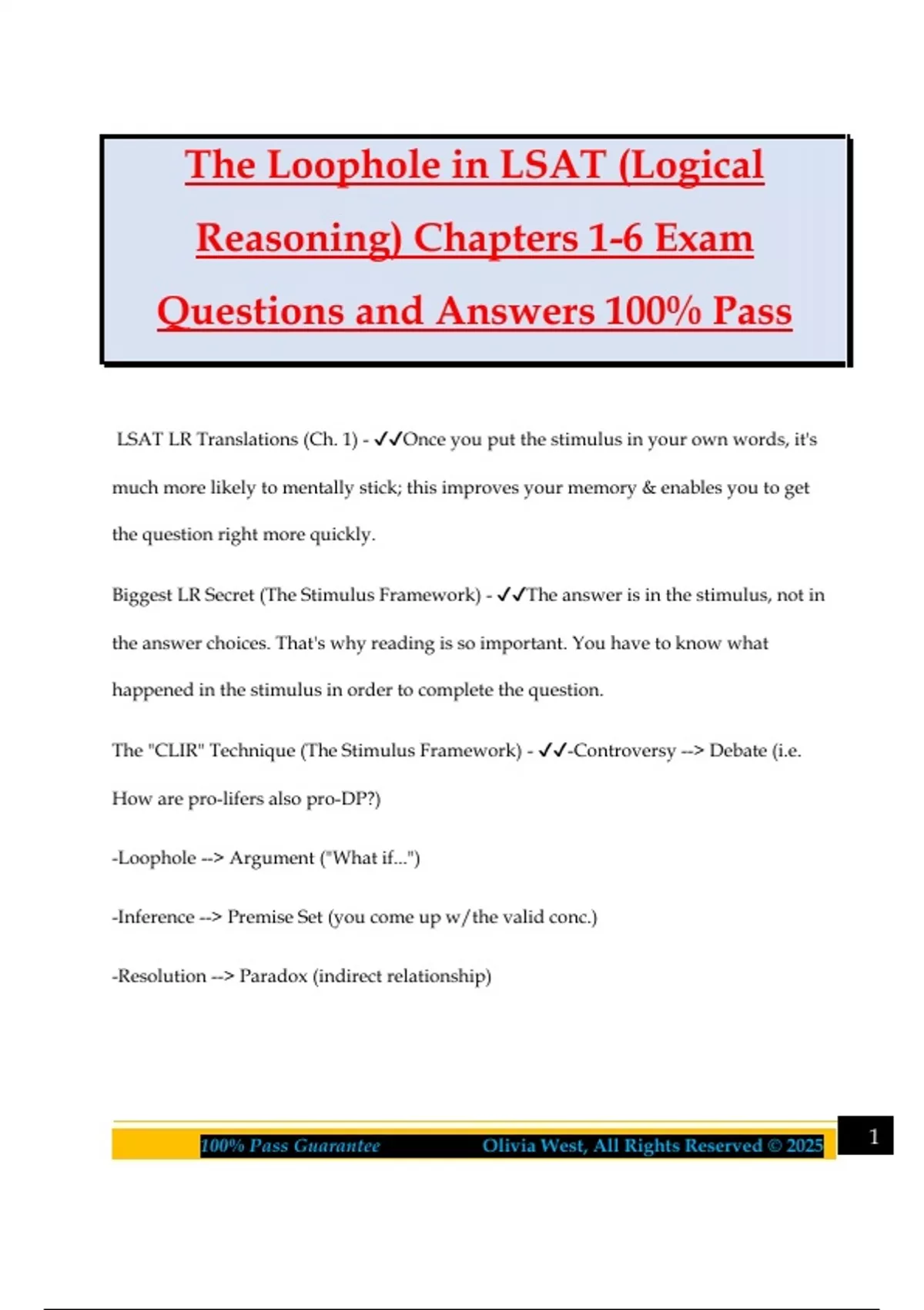 The Loophole in LSAT (Logical Reasoning) Chapters 1-6 Exam Questions and Answers 100% Pass ...