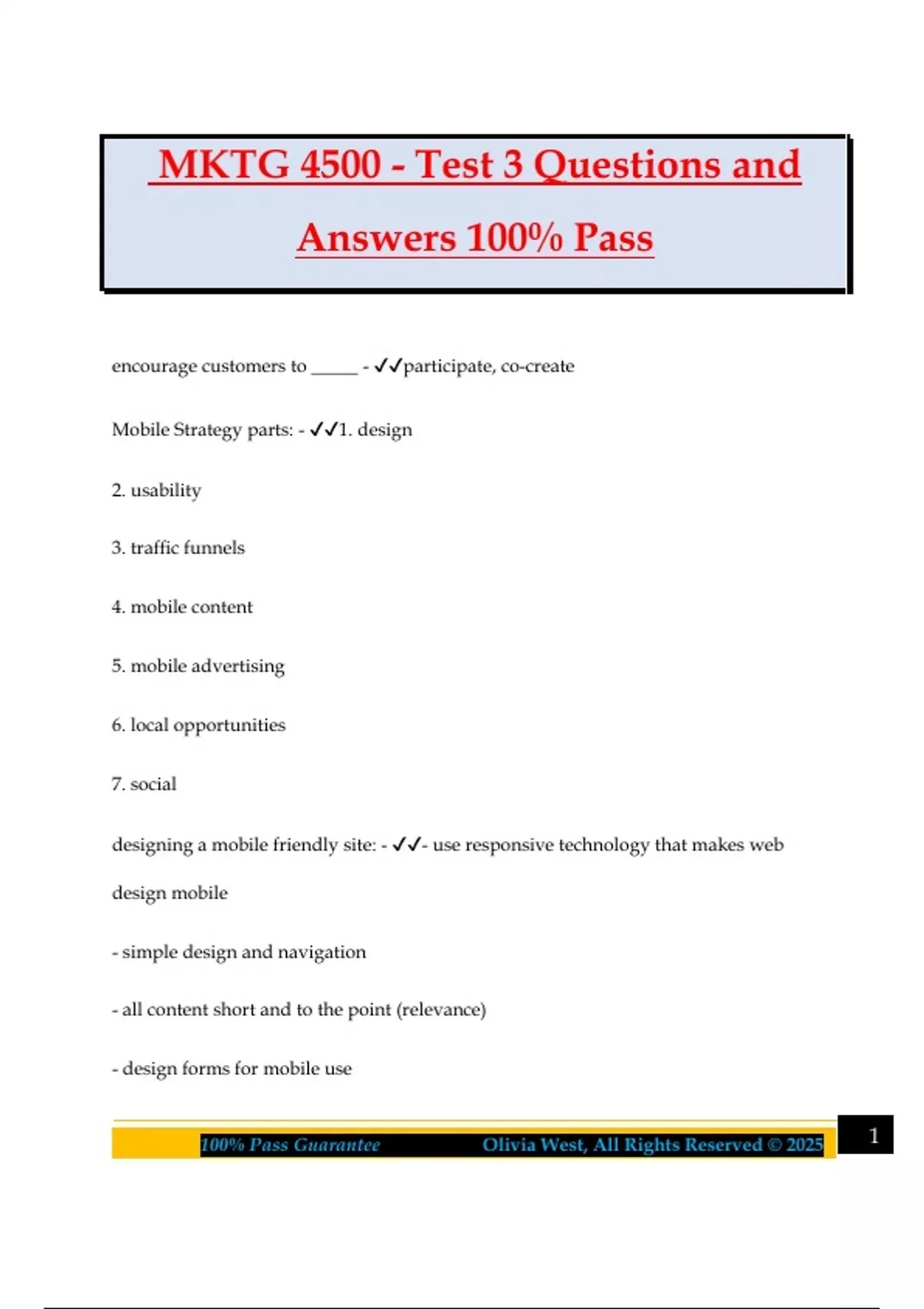 MKTG 4500 - Test 3 Questions and Answers 100% Pass - MKTG 4500 - Stuvia US