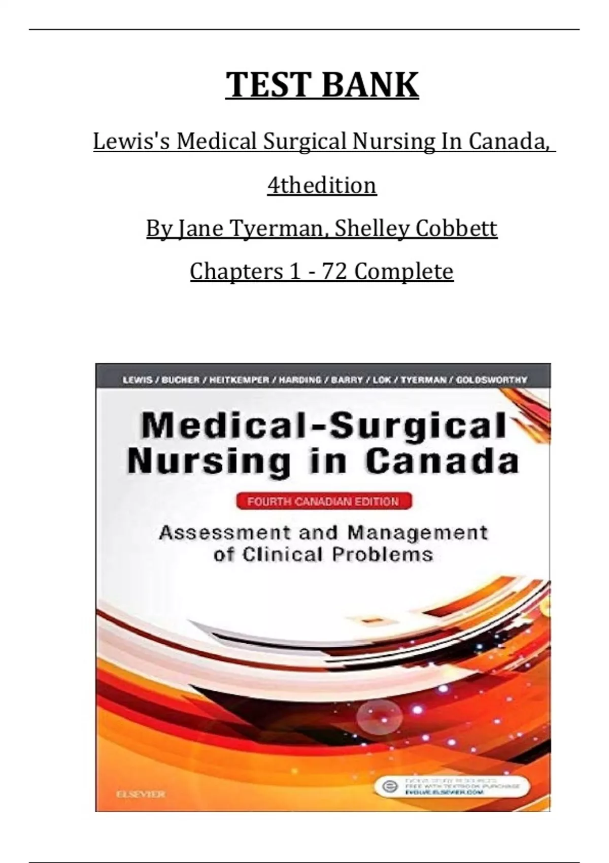TEST BANK for Lewis's Medical Surgical Nursing In Canada, 4th edition ...