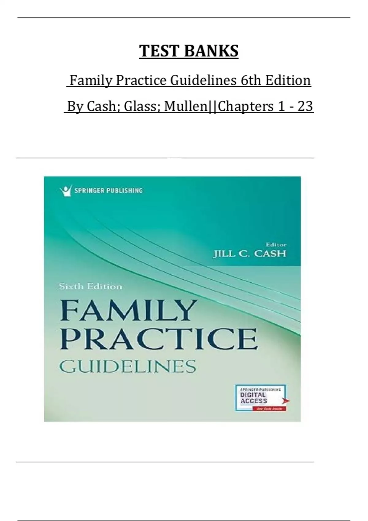 TEST BANKS for Family Practice Guidelines 6th Edition By Cash; Glass ...