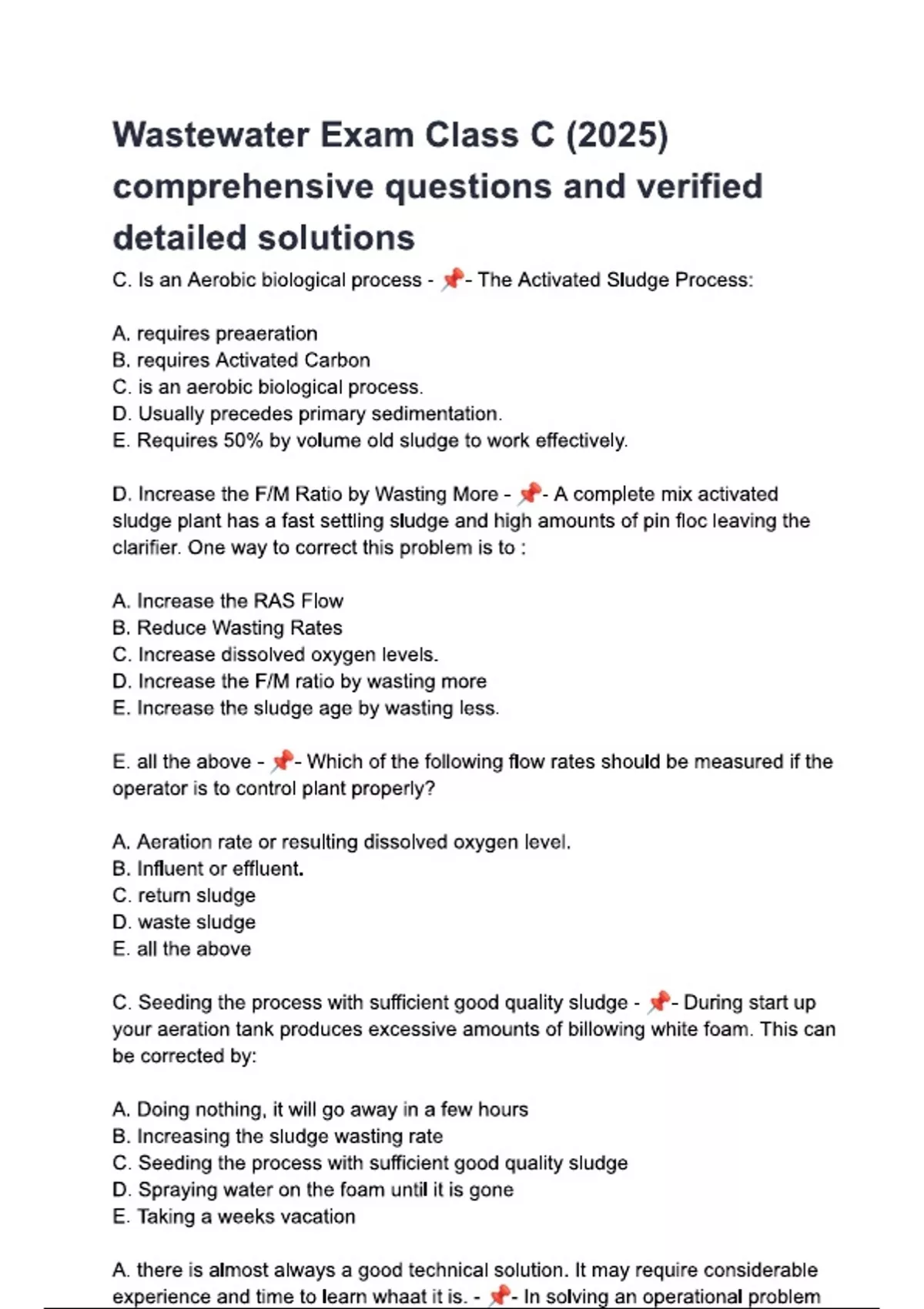 Wastewater Exam Class C (2025) comprehensive questions and verified ...