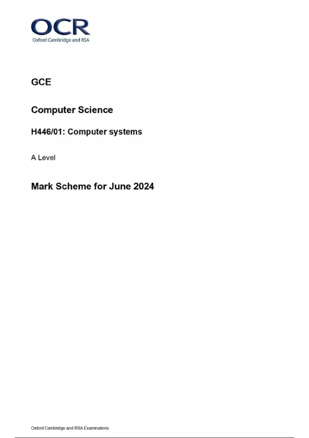 AS-LEVEL OCR 2025 COMPUTER SCIENCE PAPER 1 MARK SCHEME - Computer ...