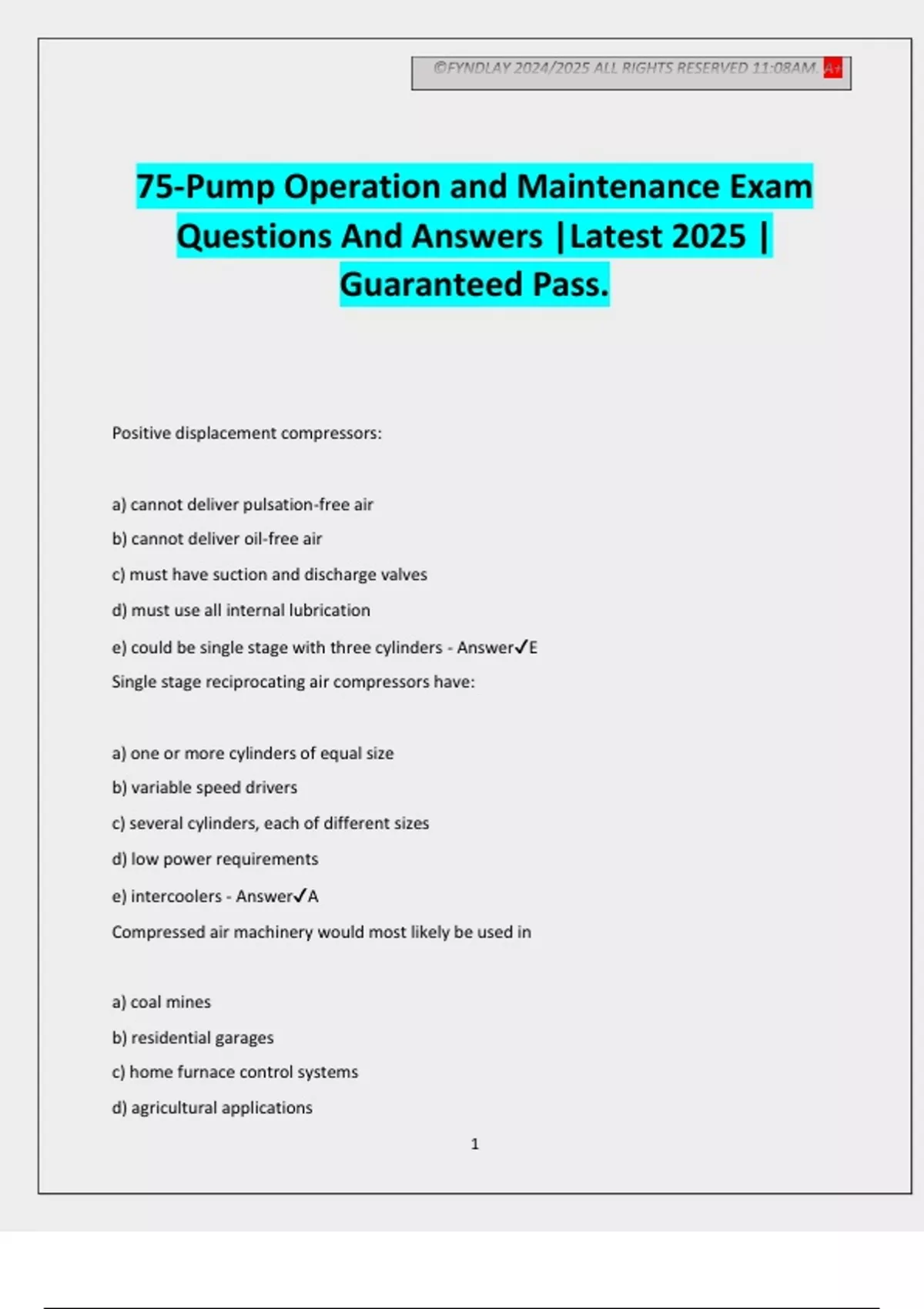 75-Pump Operation and Maintenance Exam Questions And Answers |Latest ...