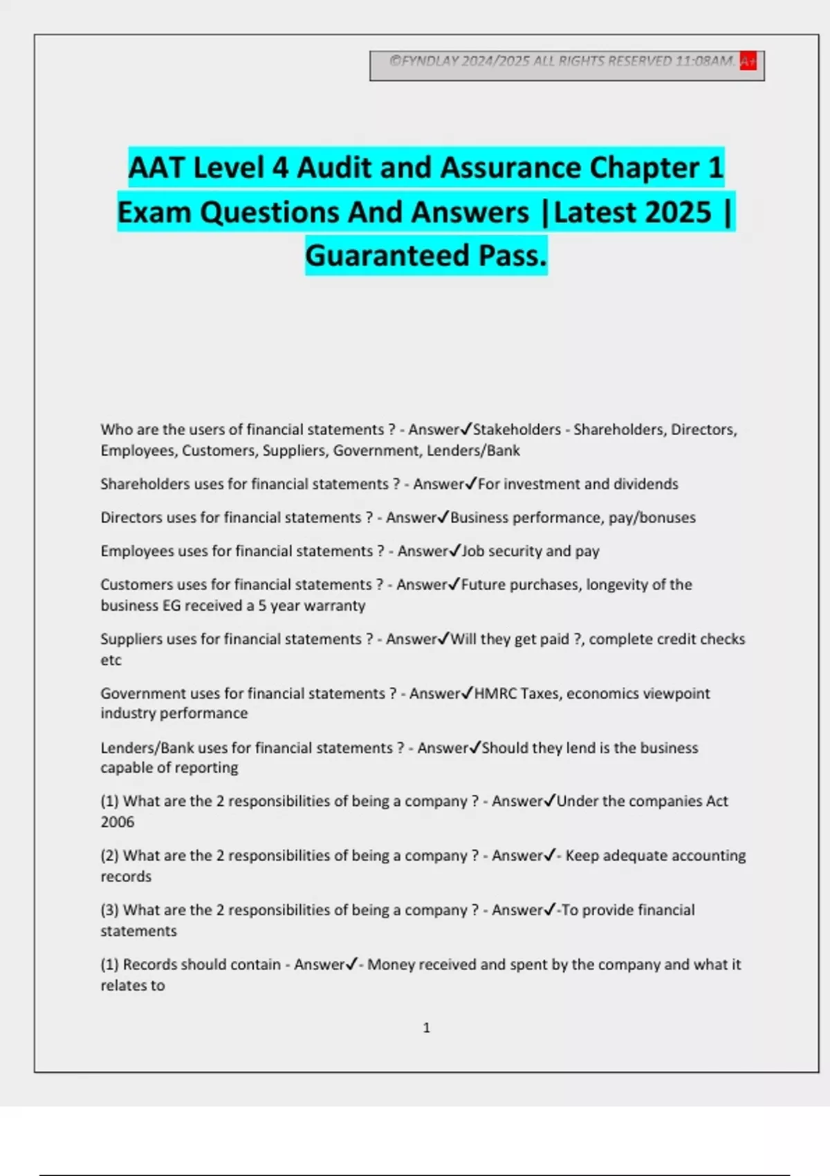 AAT Level 4 Audit and Assurance Chapter 1 Exam Questions And Answers ...