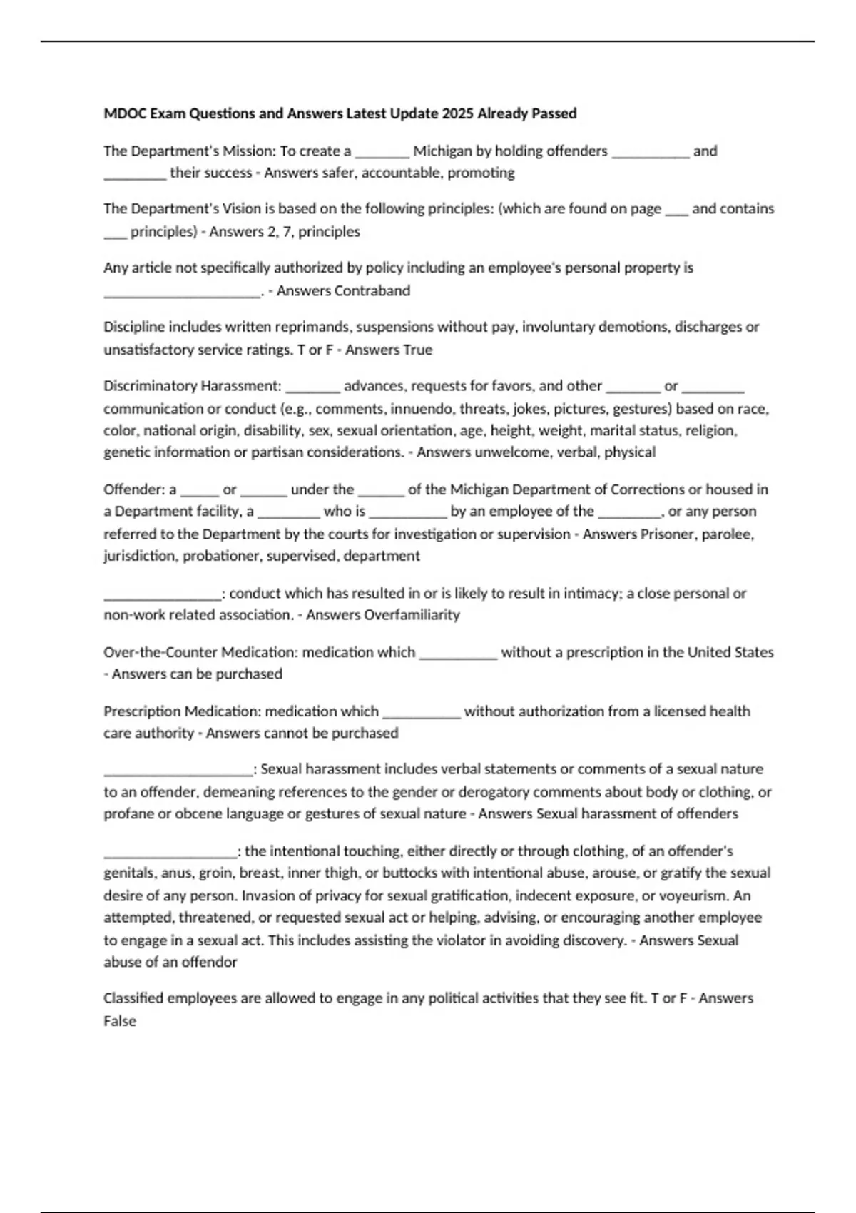 MDOC Exam Questions and Answers Latest Update 2025 Already Passed - M-D ...