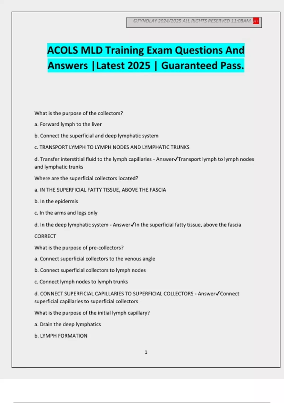 ACOLS MLD Training Exam Questions And Answers |Latest 2025 | Guaranteed ...