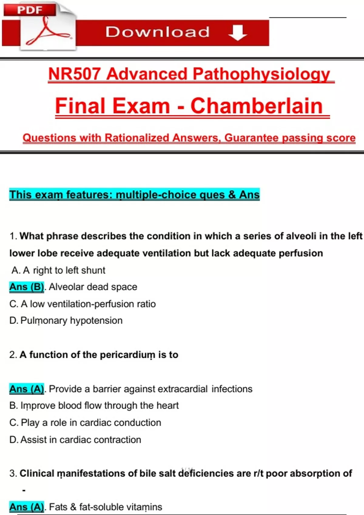 NR507/ NR 507 Final Exam (2025 / 2026) Advanced Pathophysiology Ques & Ans - to Pass the Exam ...