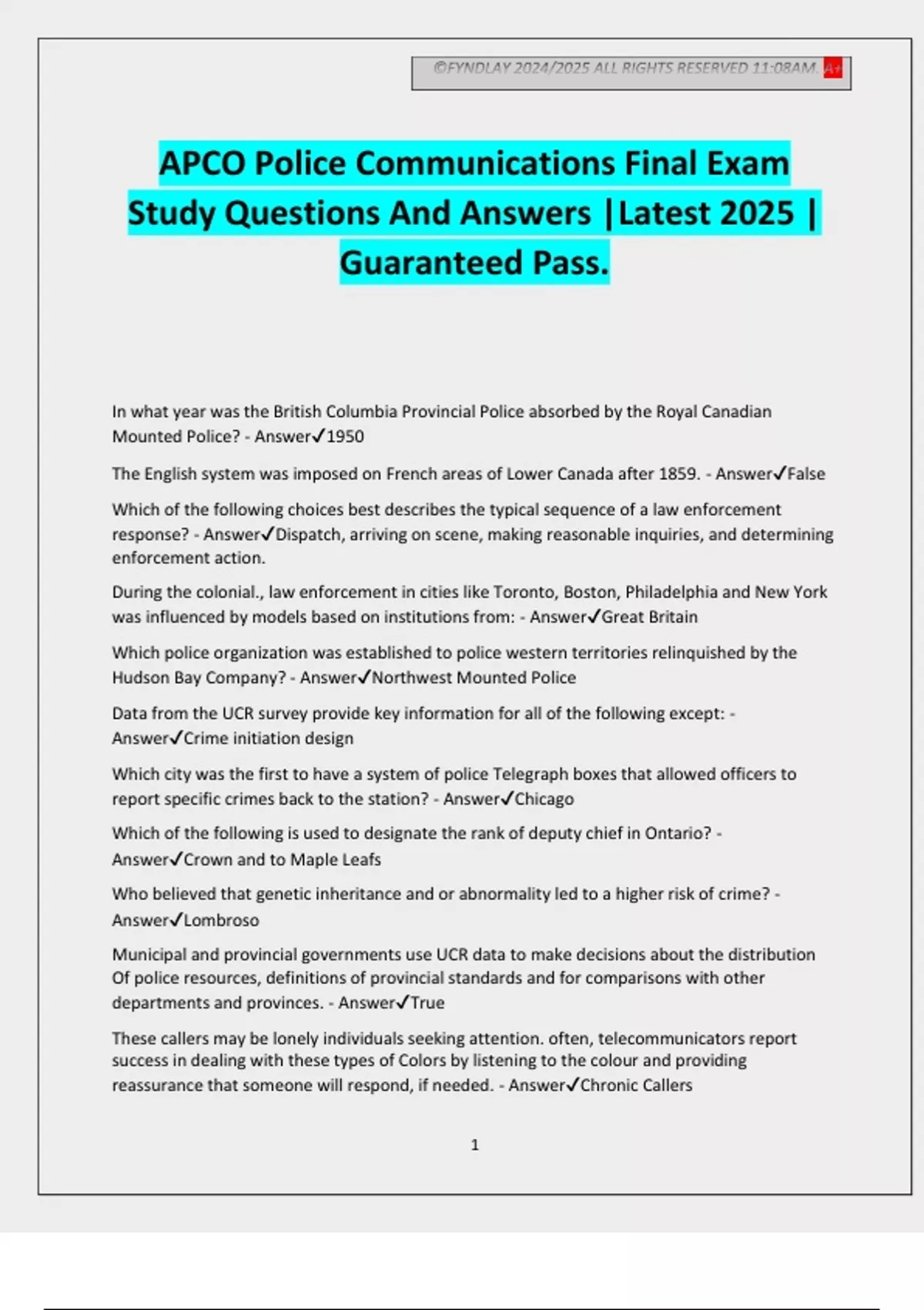 APCO Police Communications Final Exam Study Questions And Answers ...