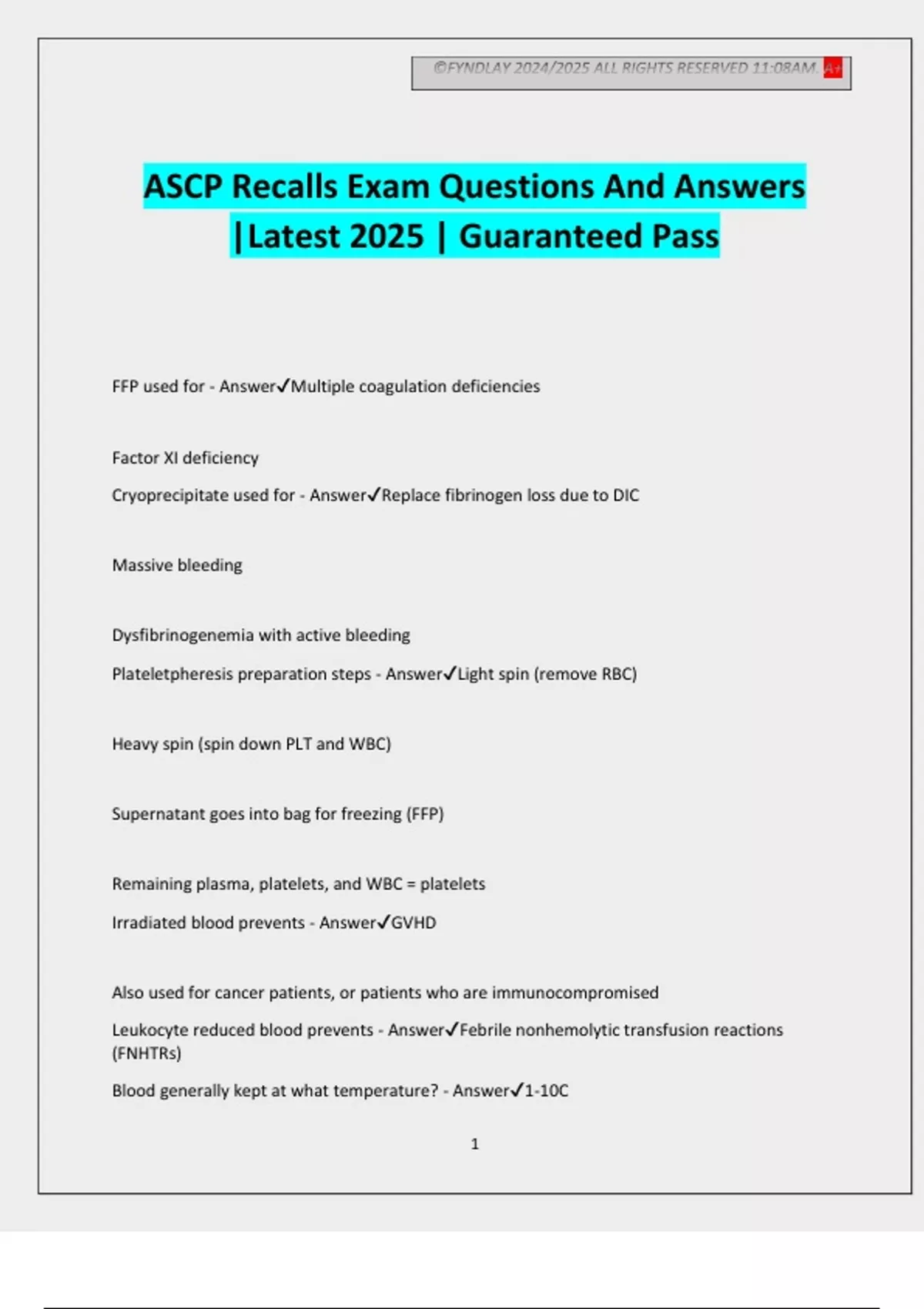 ASCP Recalls Exam Questions And Answers |Latest 2025 | Guaranteed Pass ...