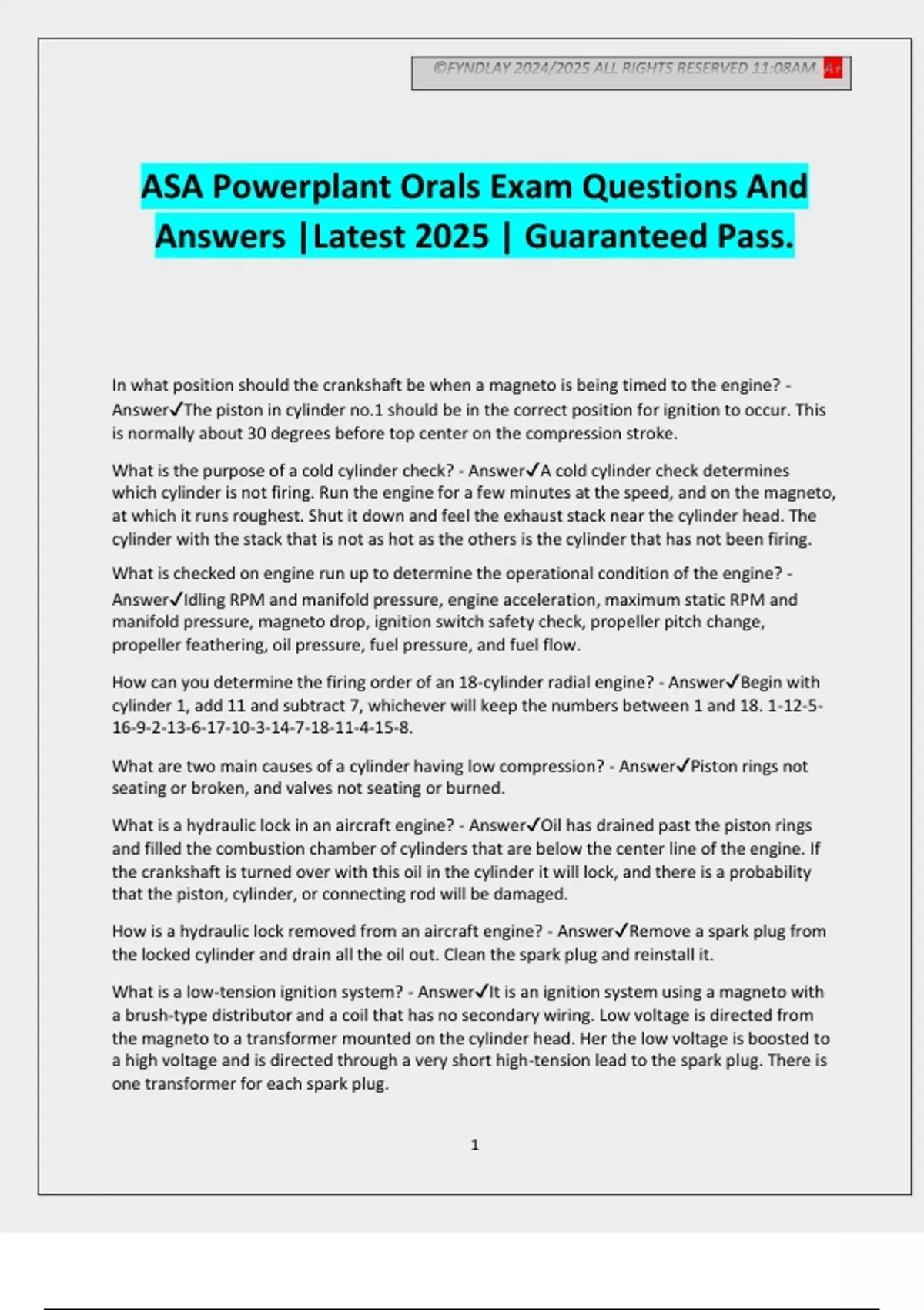 ASA Powerplant Orals Exam Questions And Answers |Latest 2025 ...