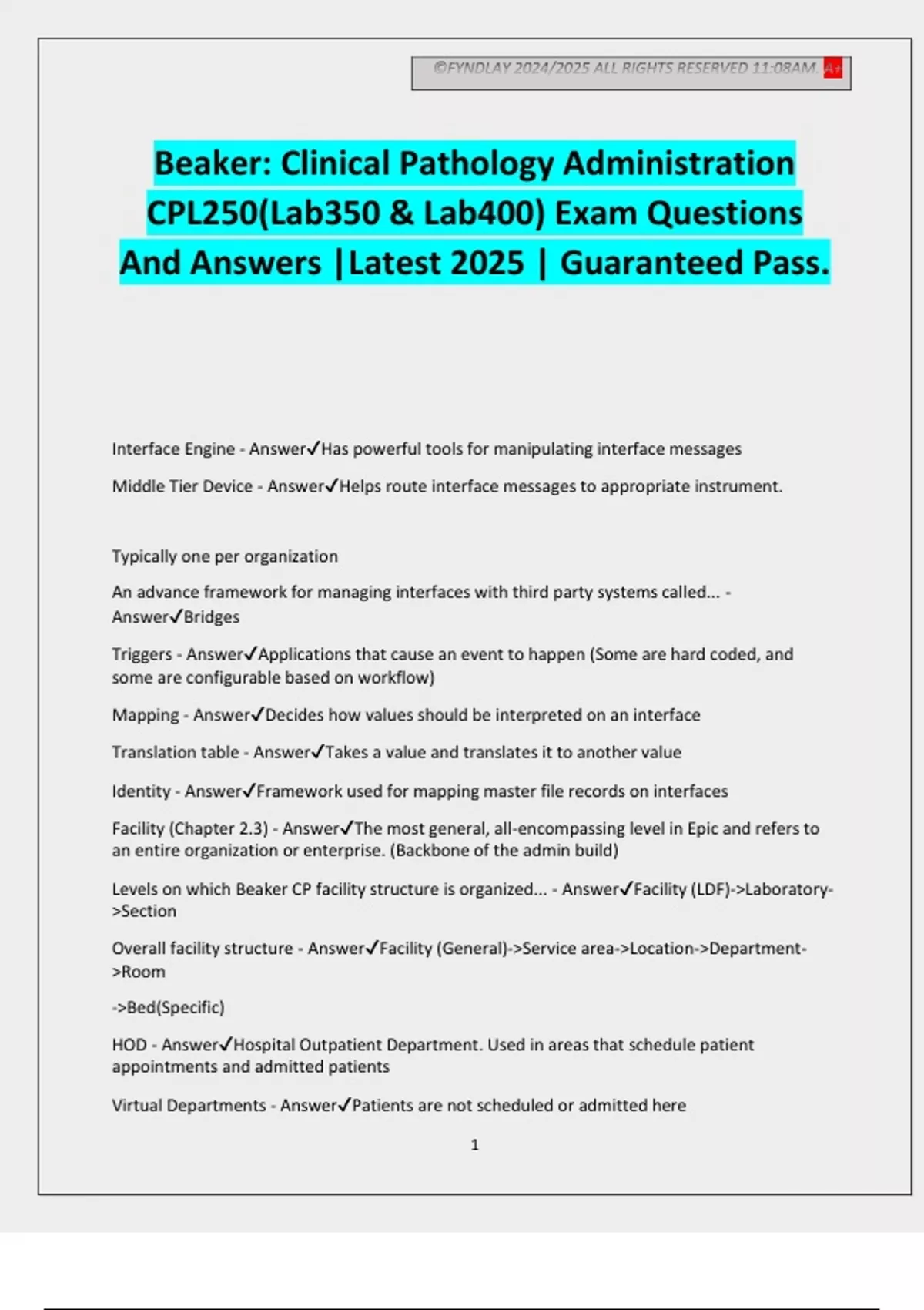 Beaker: Clinical Pathology Administration CPL250(Lab350 & Lab400) Exam ...