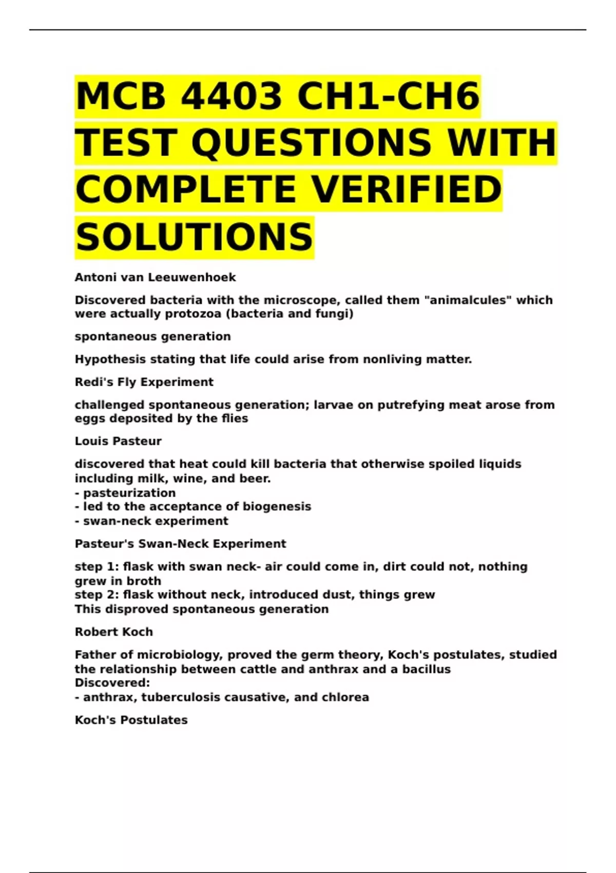 MCB 4403 CH1-CH6 TEST QUESTIONS WITH COMPLETE VERIFIED SOLUTIONS - MCB ...