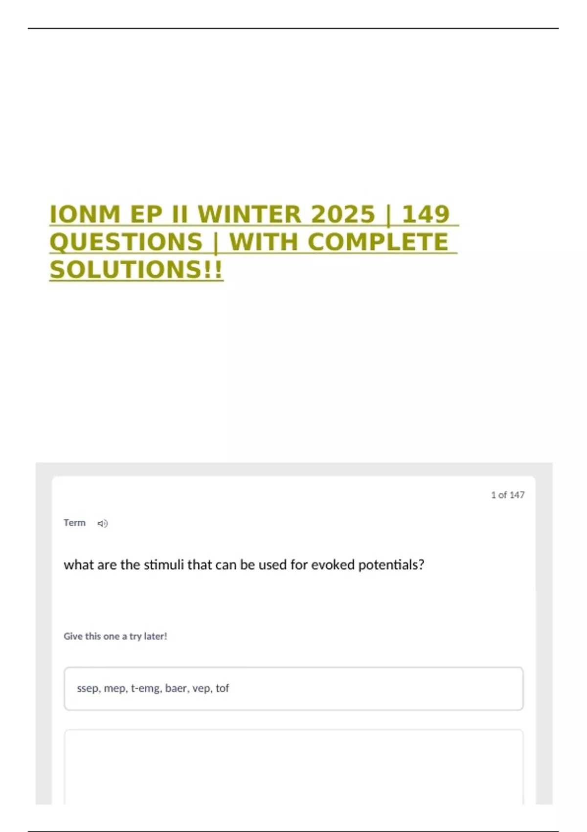 IONM EP II WINTER 2025 | 149 QUESTIONS | WITH COMPLETE SOLUTIONS ...