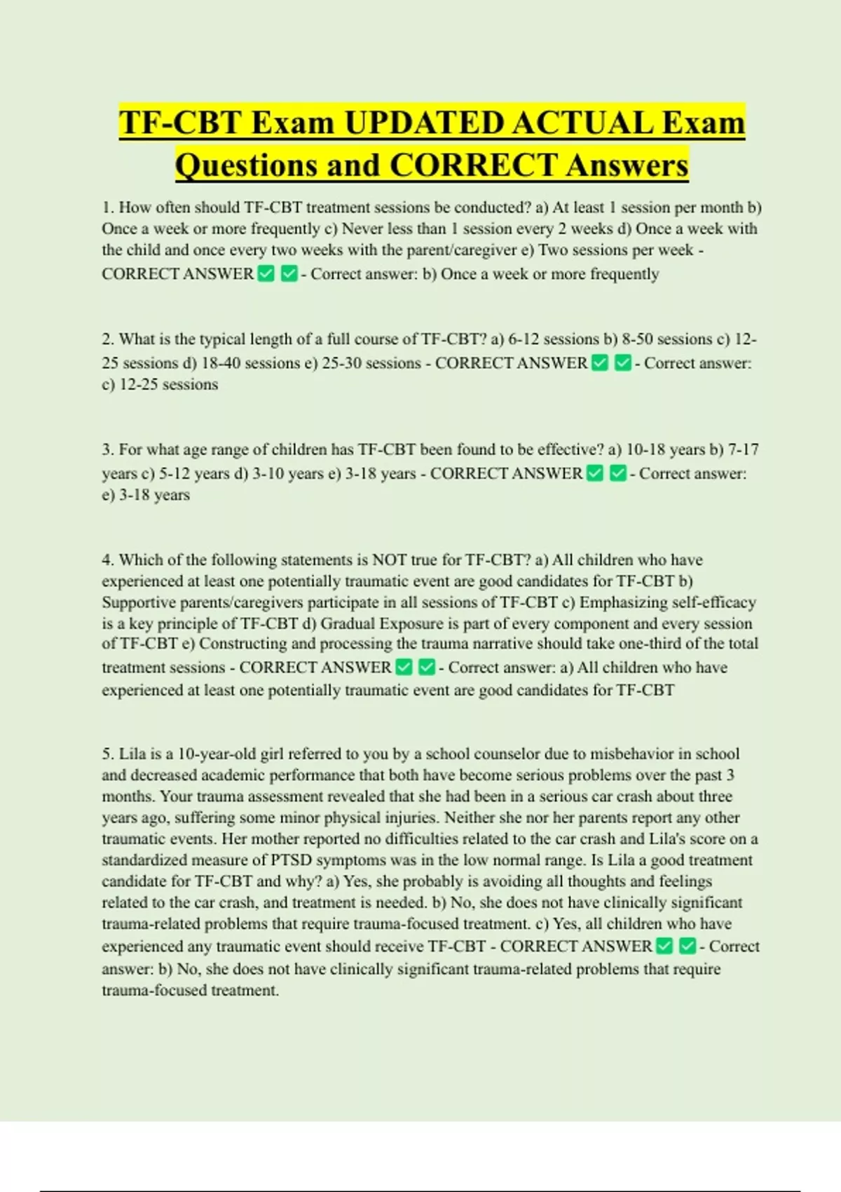 TF-CBT Exam UPDATED ACTUAL Exam Questions and CORRECT Answers - TF-CBT ...
