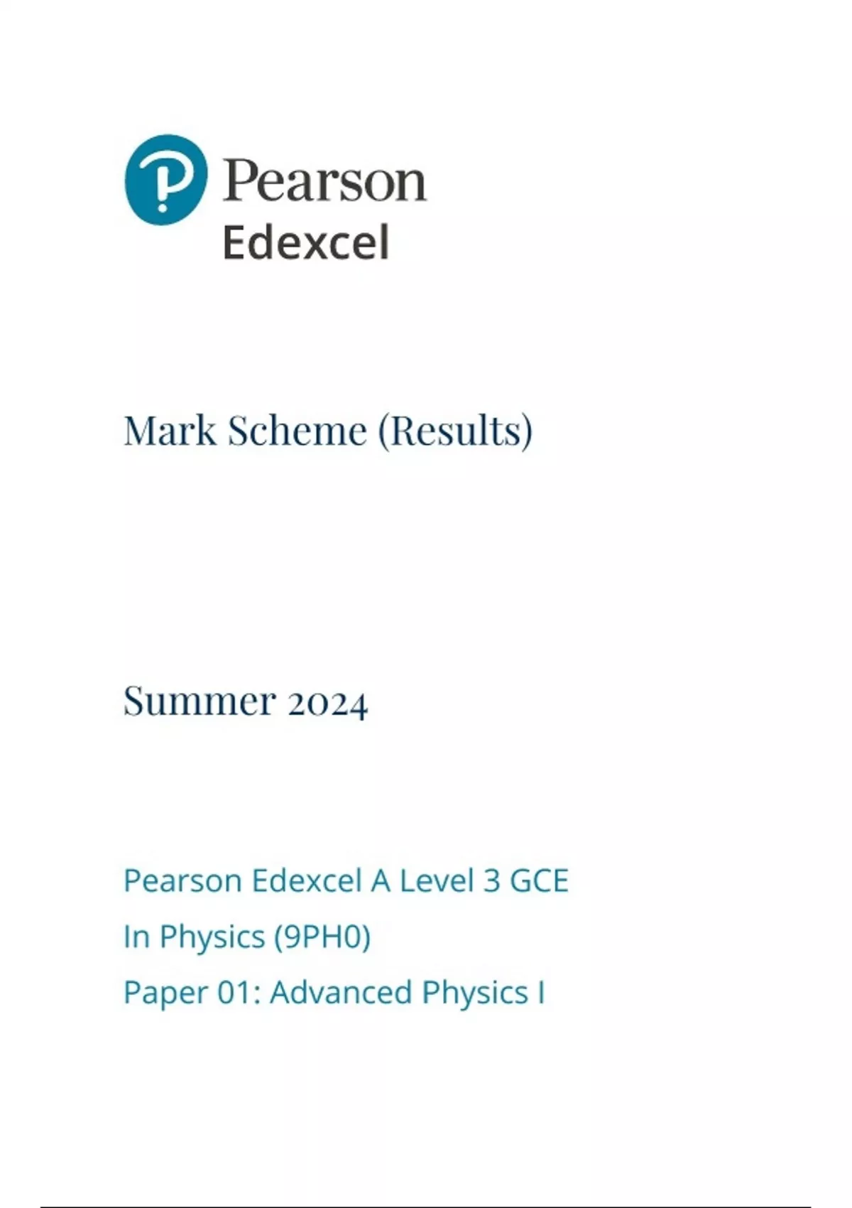 Pearson Edexcel Level 3 GCE Physics Advanced PAPER 1 JUNE 2024 QUESTION ...