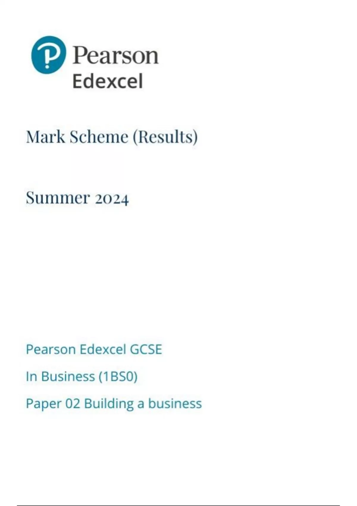 Pearson Edexcel GCSE In Business (1BS0) 1bs0-02 Paper 02 Building a ...