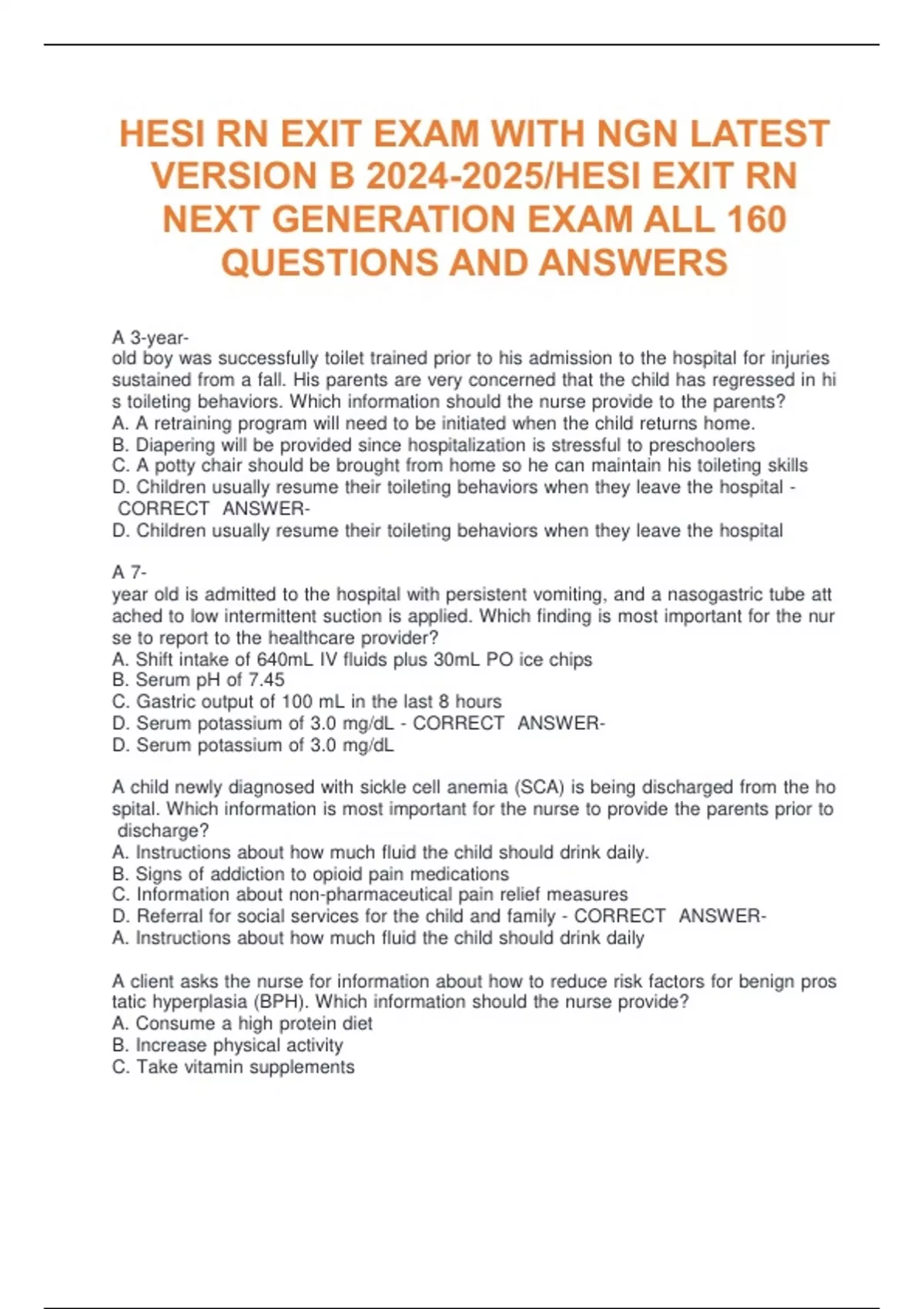 HESI RN EXIT EXAM WITH NGN LATEST VERSION B /HESI EXIT RN NEXT ...