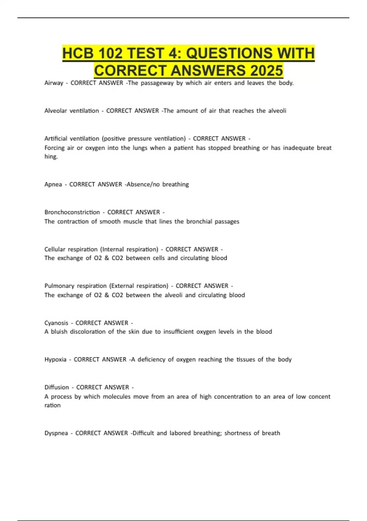 HCB 102 TEST 4- QUESTIONS WITH CORRECT ANSWERS 2025 - HCB 102 - Stuvia US