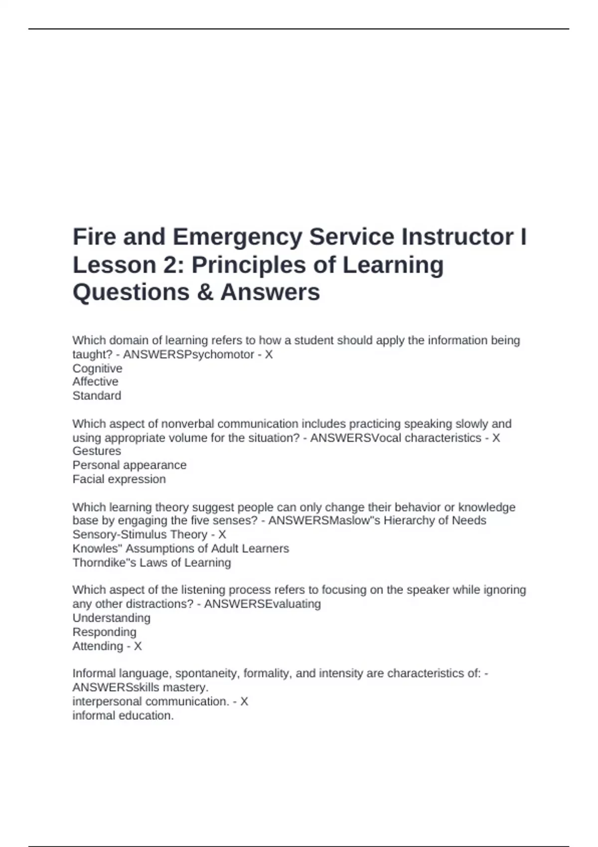 Fire and Emergency Service Instructor I Lesson 2: Principles of ...