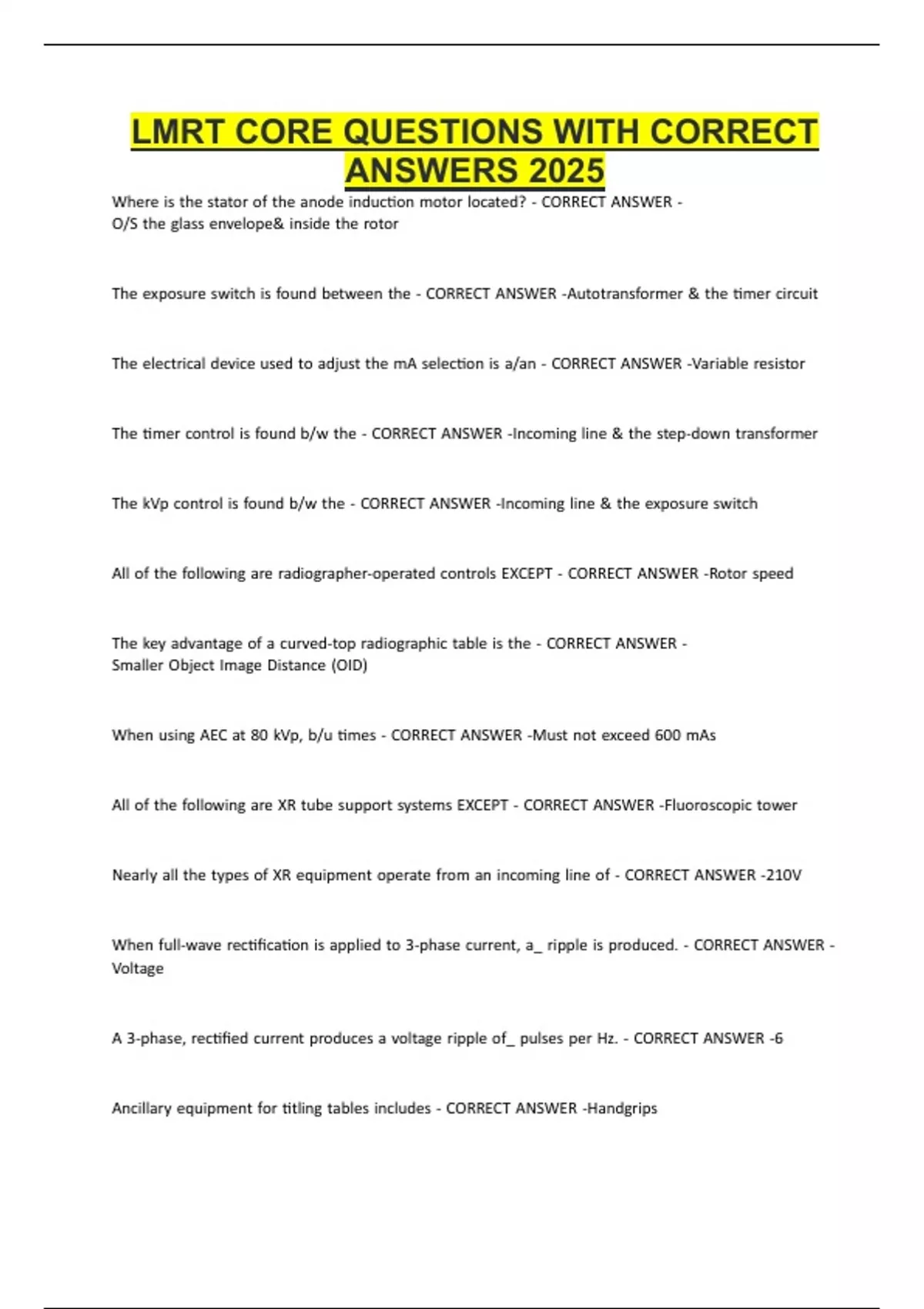 LMRT CORE QUESTIONS WITH CORRECT ANSWERS 2025 - Lmrt - Stuvia US