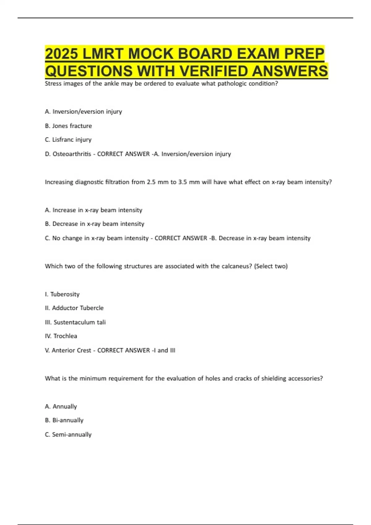2025 LMRT MOCK BOARD EXAM PREP QUESTIONS WITH VERIFIED ANSWERS - Lmrt ...