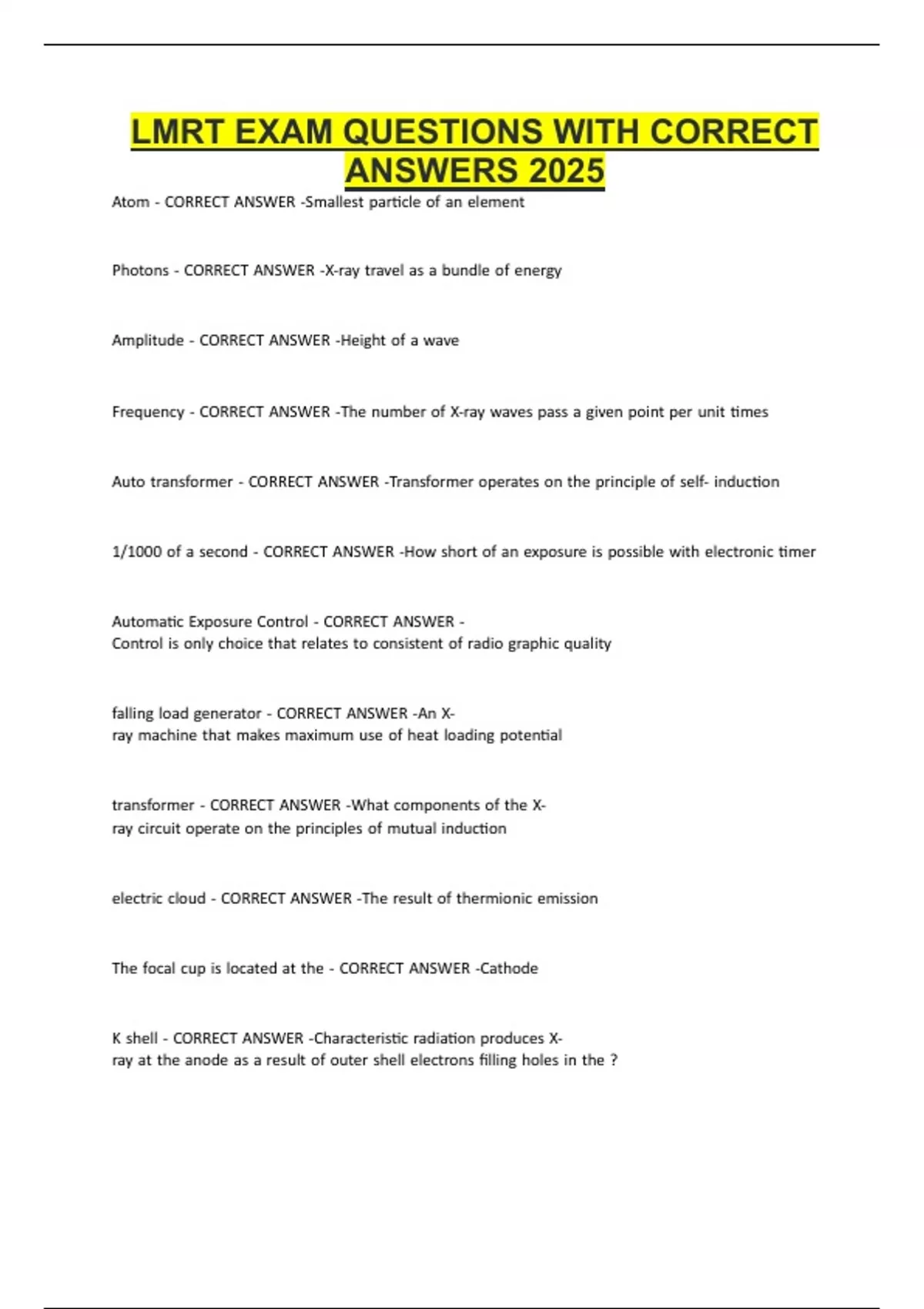LMRT EXAM QUESTIONS WITH CORRECT ANSWERS 2025 - Lmrt - Stuvia US