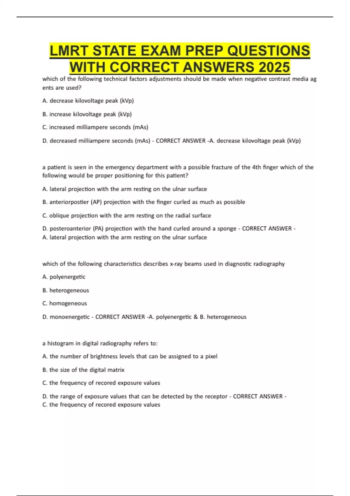 LMRT STATE EXAM PREP QUESTIONS WITH CORRECT ANSWERS 2025 - Lmrt - Stuvia US