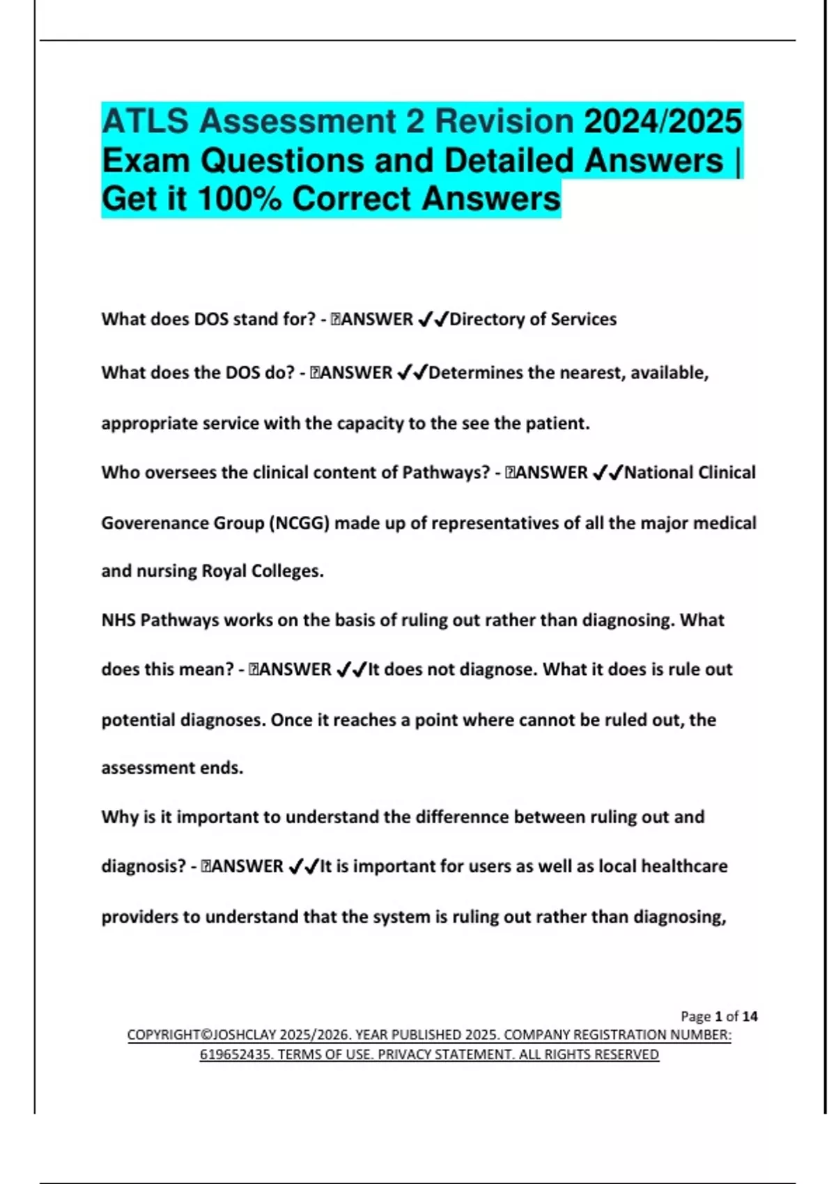 ATLS Assessment 2 Revision 2024/2025 Exam Questions and Detailed ...