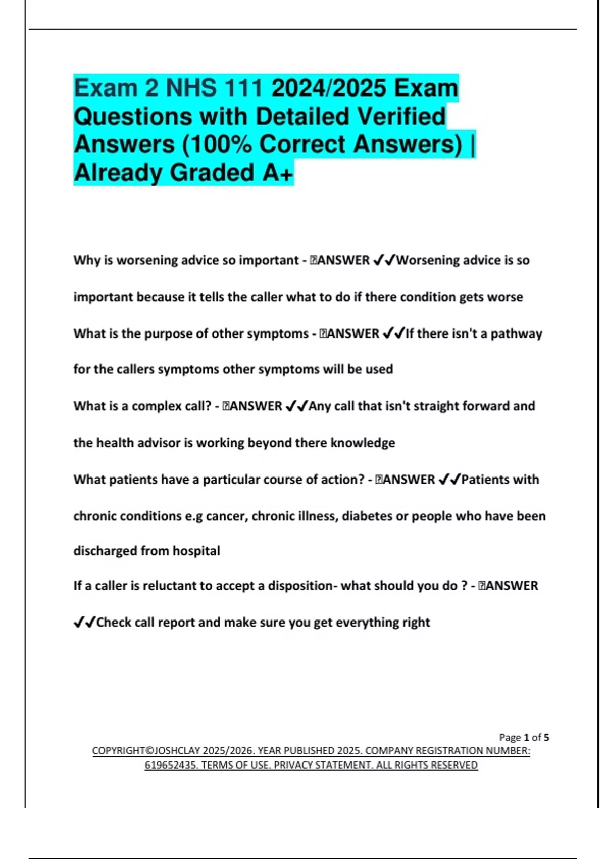 Exam 2 NHS 111 2024/2025 Exam Questions with Detailed Verified Answers ...